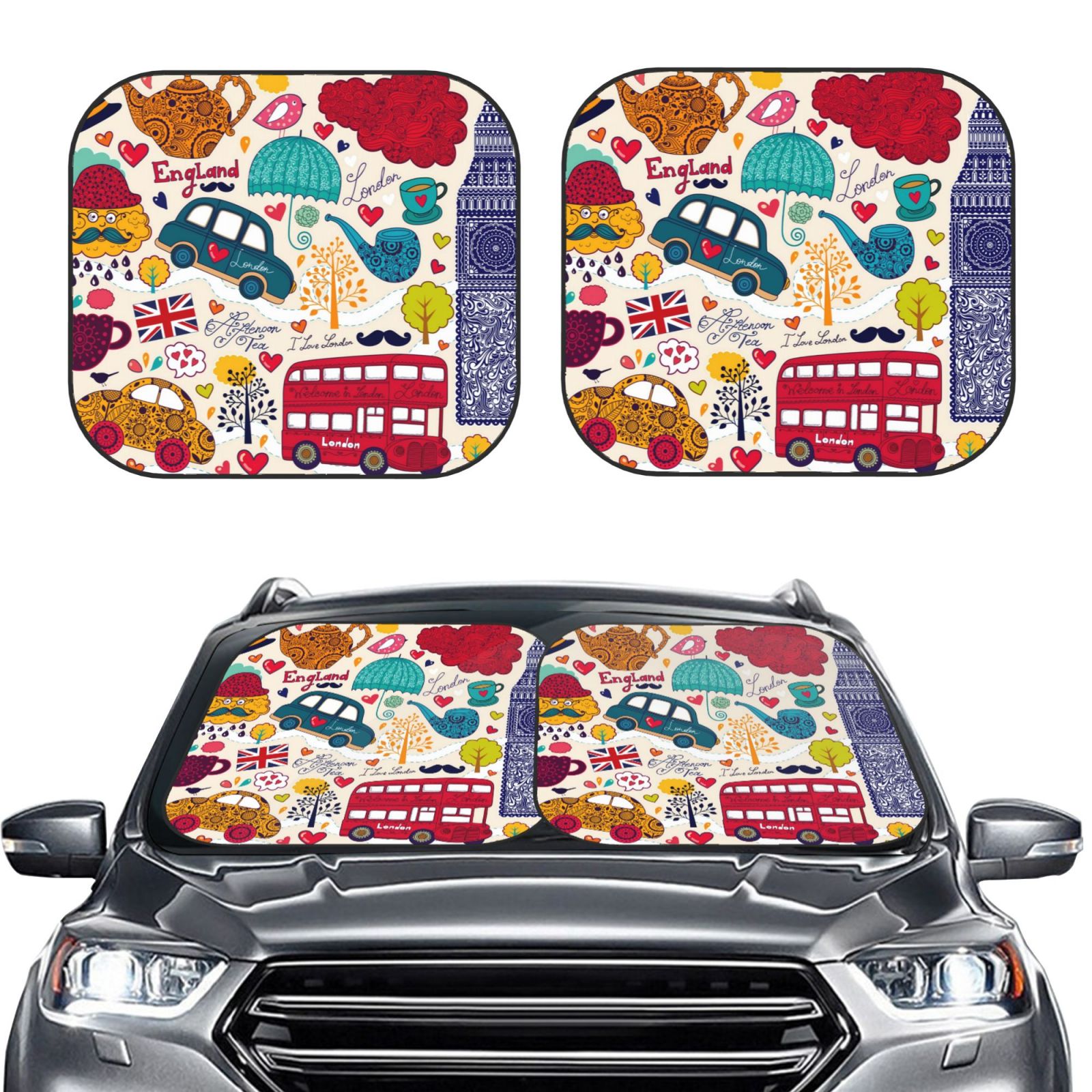 Kdxio London Symbols Print 2-Piece Sun Shade Front Windshield ...