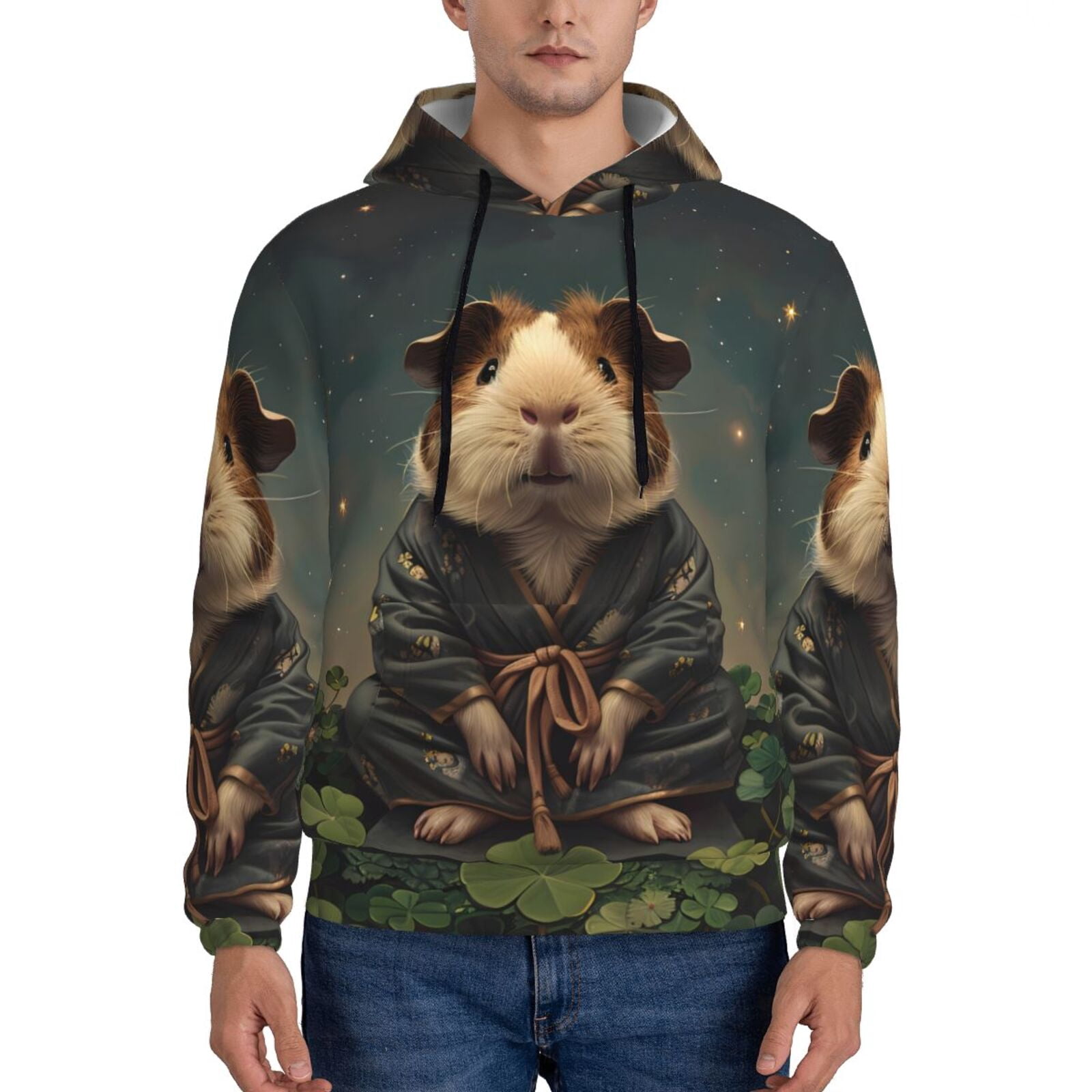 Kdxio Lotus Leaf Starry Sky Guinea Pig Print Mens Casual Hooded Collar ...