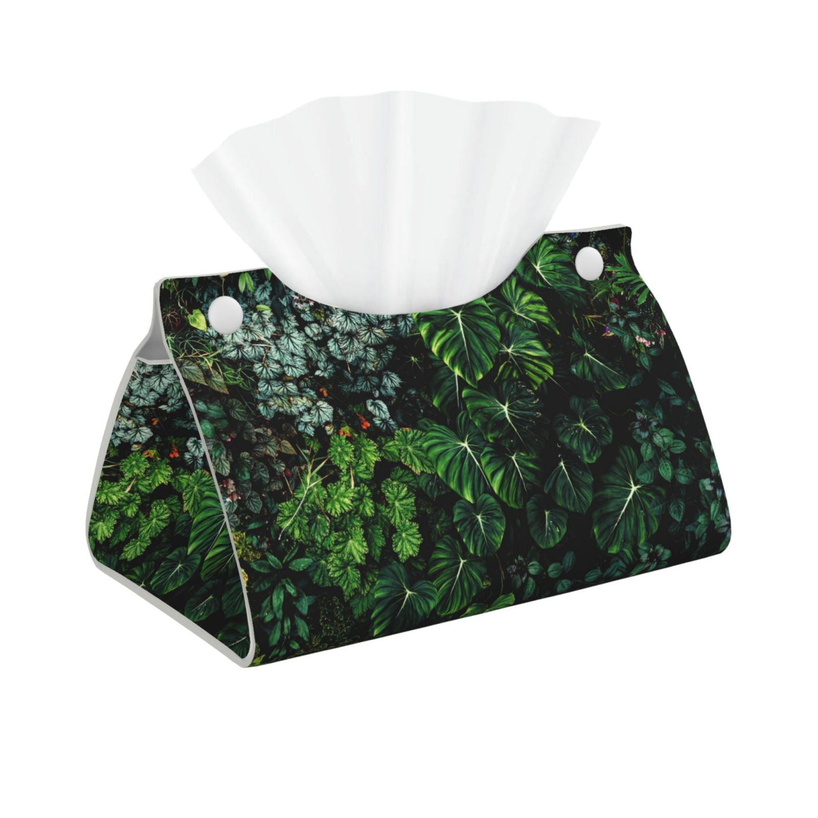 Kdxio Lush Foliage Green Plant Print Tissue Box Cover,Modern PU Leather ...