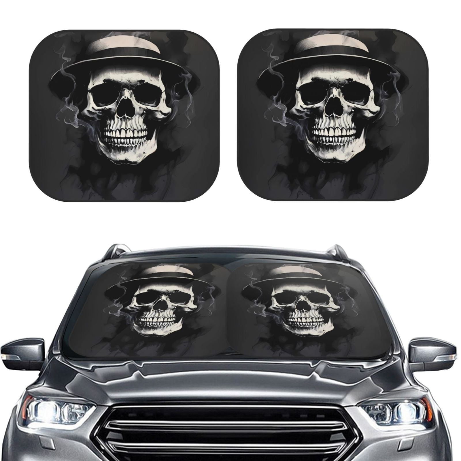 Kdxio Magician Hat Skull Print 2-Piece Sun Shade Front Windshield ...