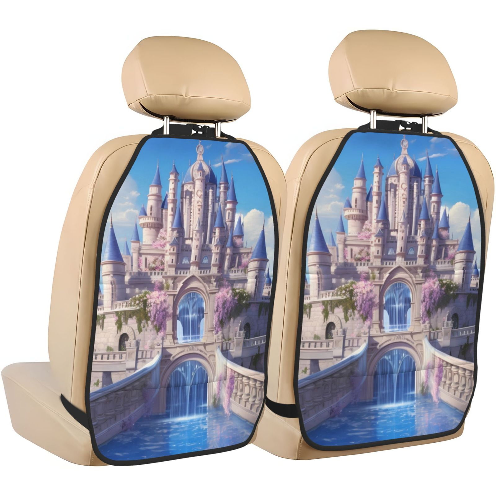 Kdxio Majestic Fantasy Castle Print 2 Pack Car Kick Mat Seat Cover Back ...