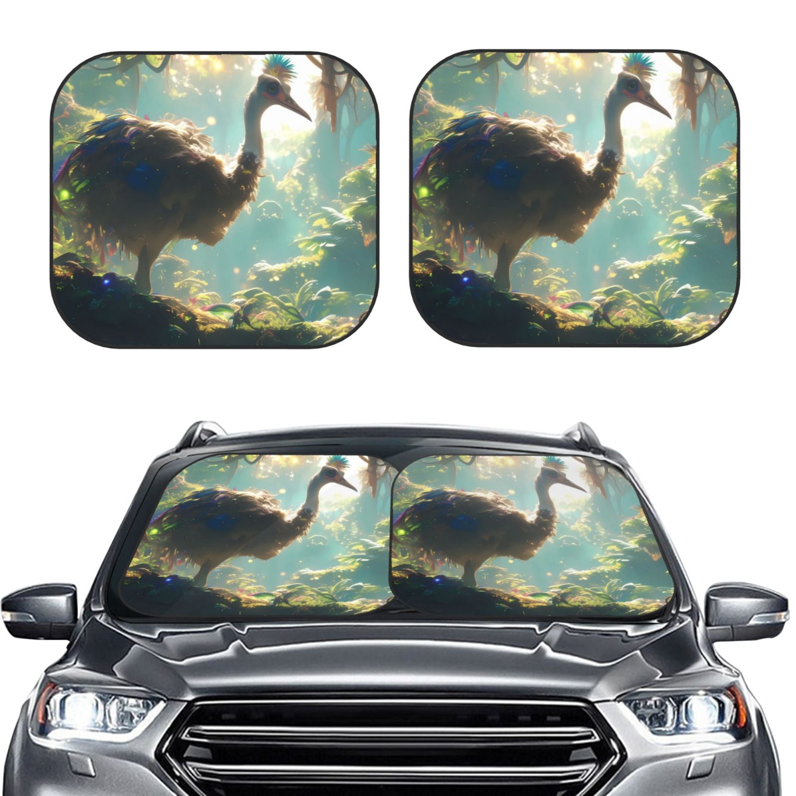 Kdxio Majestic Ostrich In Forest Print 2-Piece Sun Shade Front ...