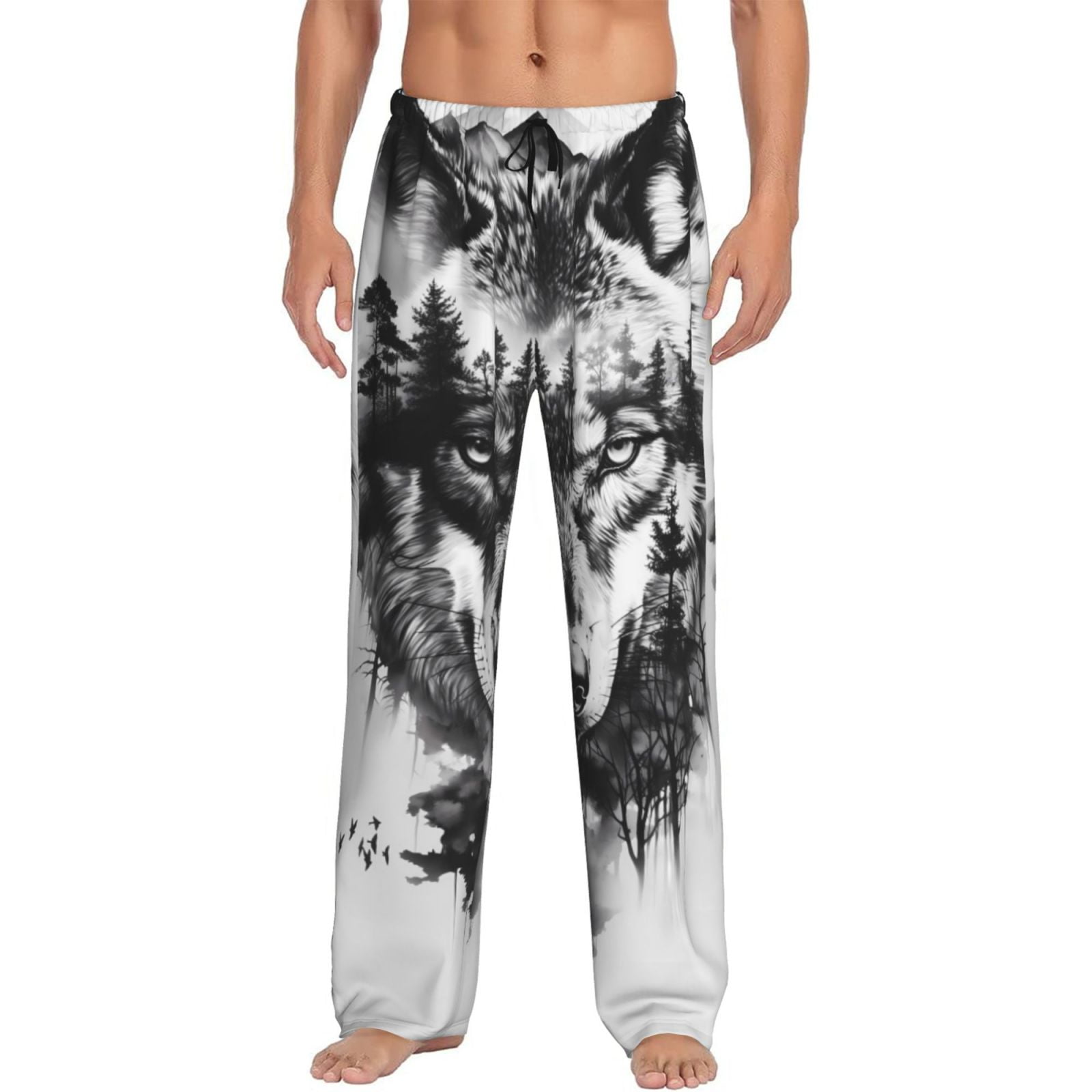 Kdxio Majestic Wolf Landscape Print Men's Sleep Pajama Pant Lounge ...
