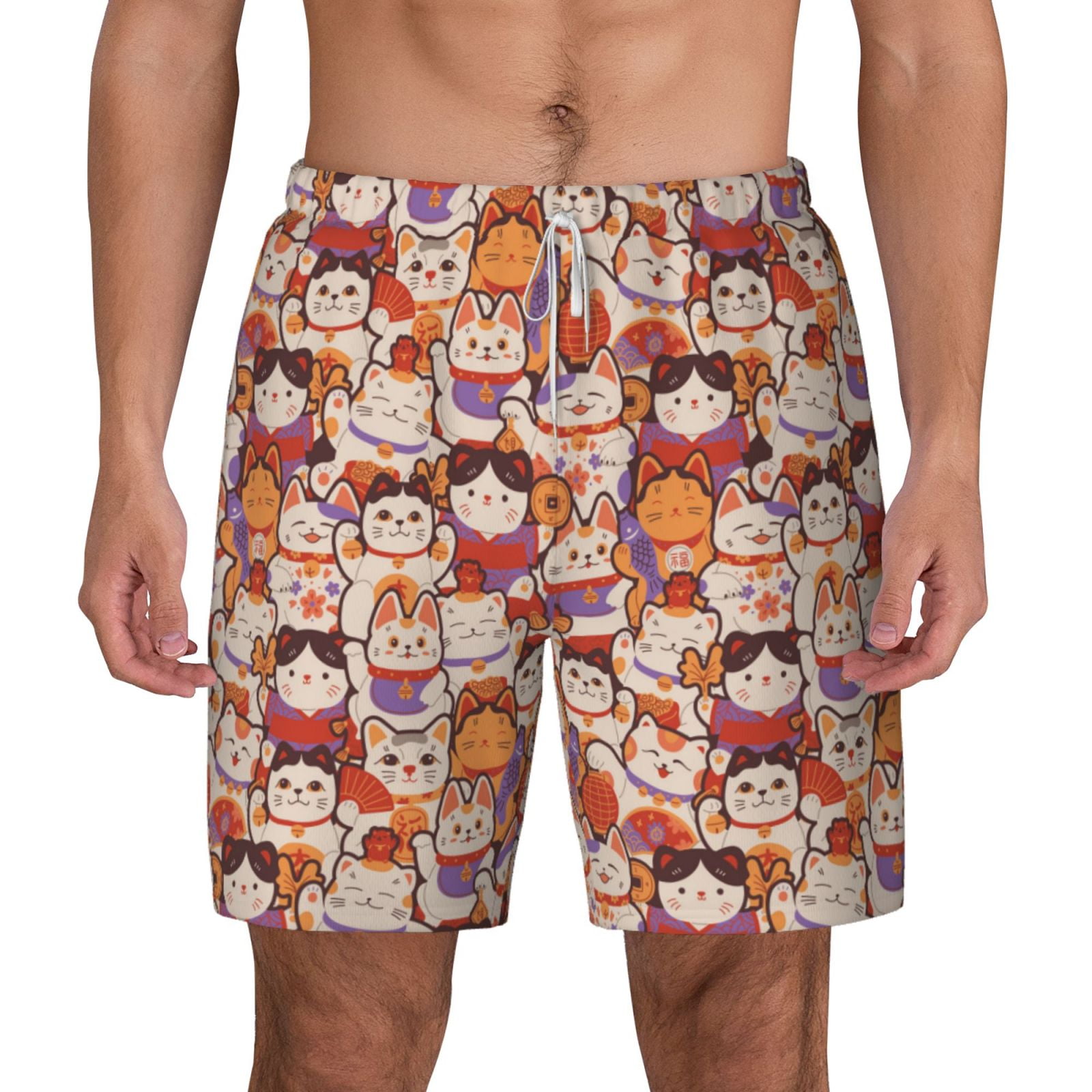 Kdxio Maneki-Neko Cats Print Men'S Swim Trunks With Compression Liner 7 ...
