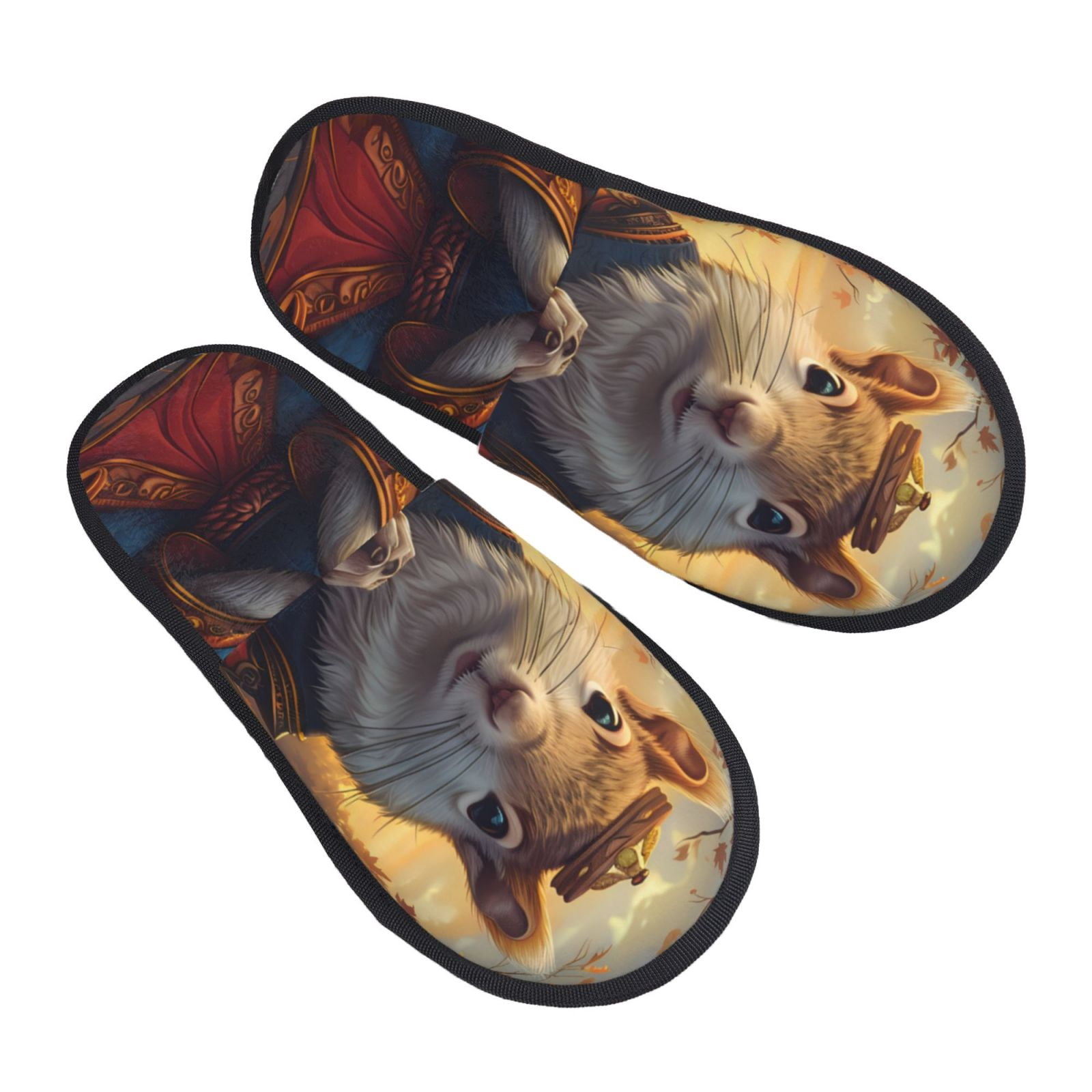 Kdxio Maple Leaf Meditating Squirrel Pattern Slippers for Women Memory ...