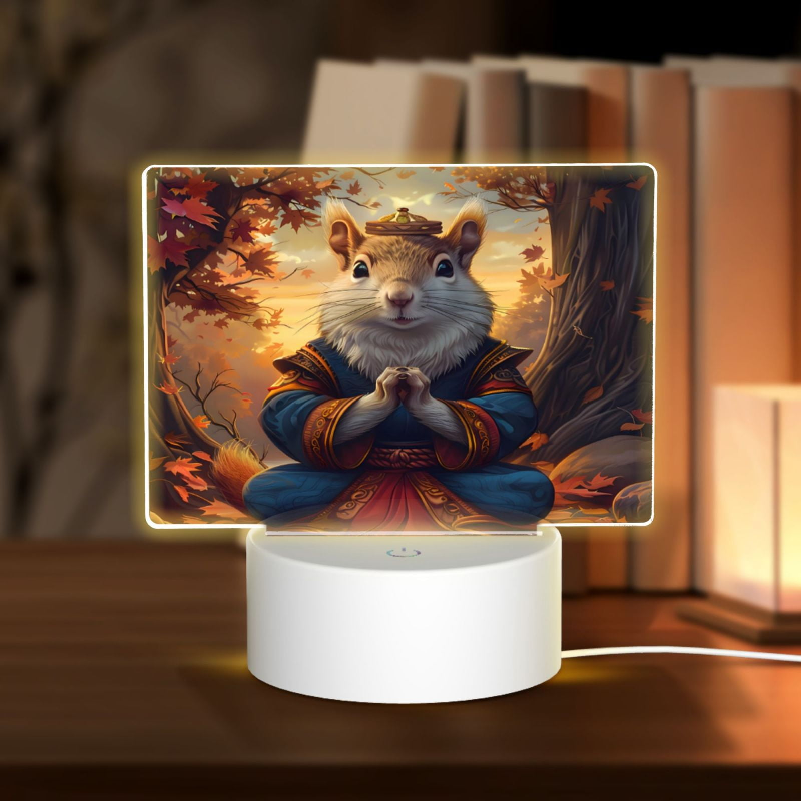 Kdxio Maple Leaf Meditating Squirrel Rectangular Acrylic Night Light ...