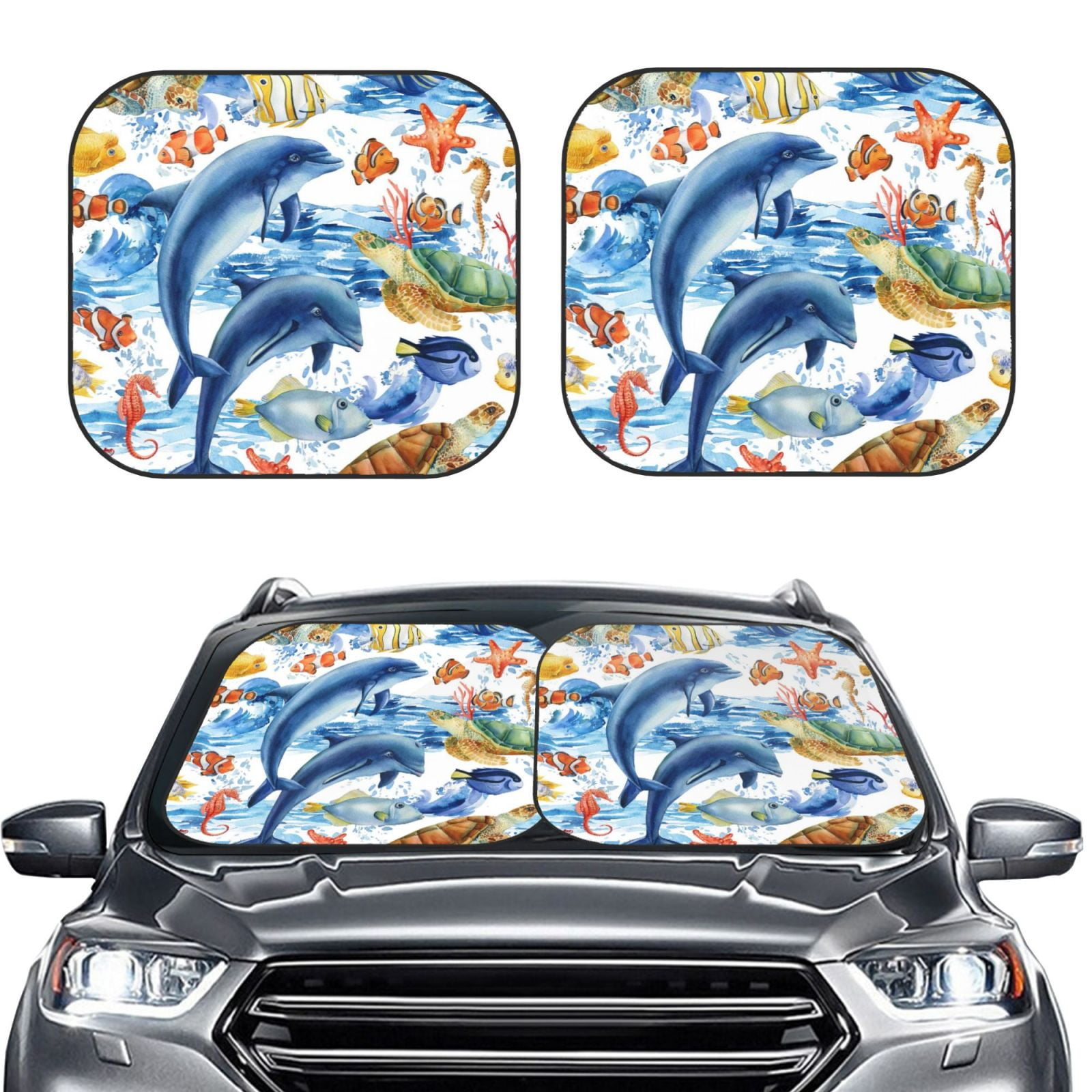 Kdxio Marine Animals Print 2-Piece Sun Shade Front Windshield ...