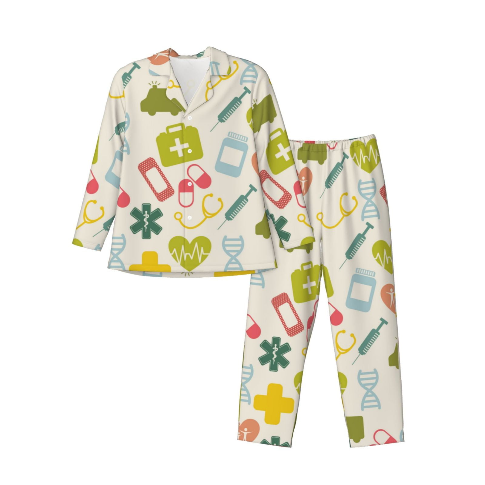 Kdxio Medical Icons Men’s Pajama Set Pajamas For Men 2 Piece PJ Set ...