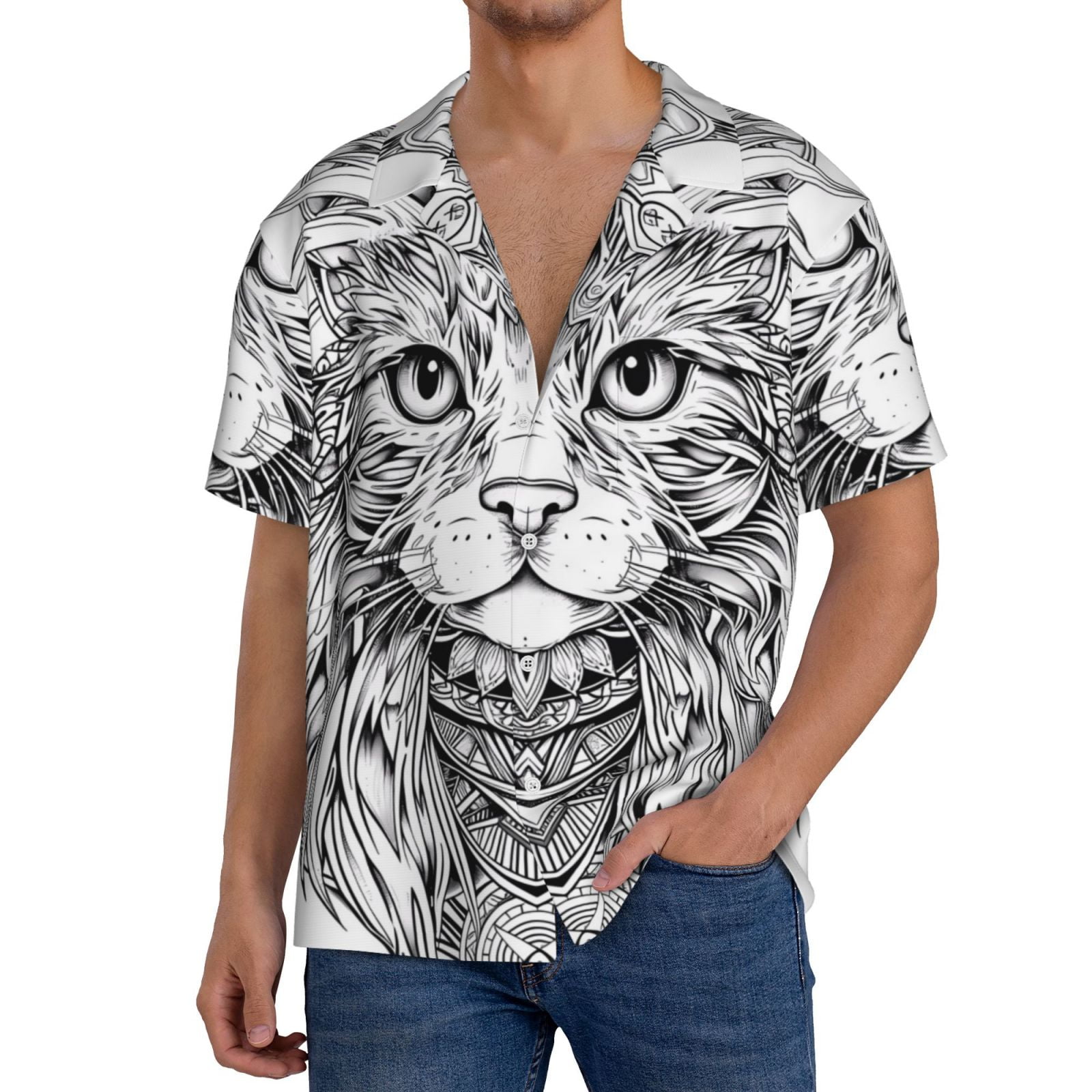 Kdxio Men's Hawaiian Shirt for Men Short Sleeve Shirt Intricate Cat ...