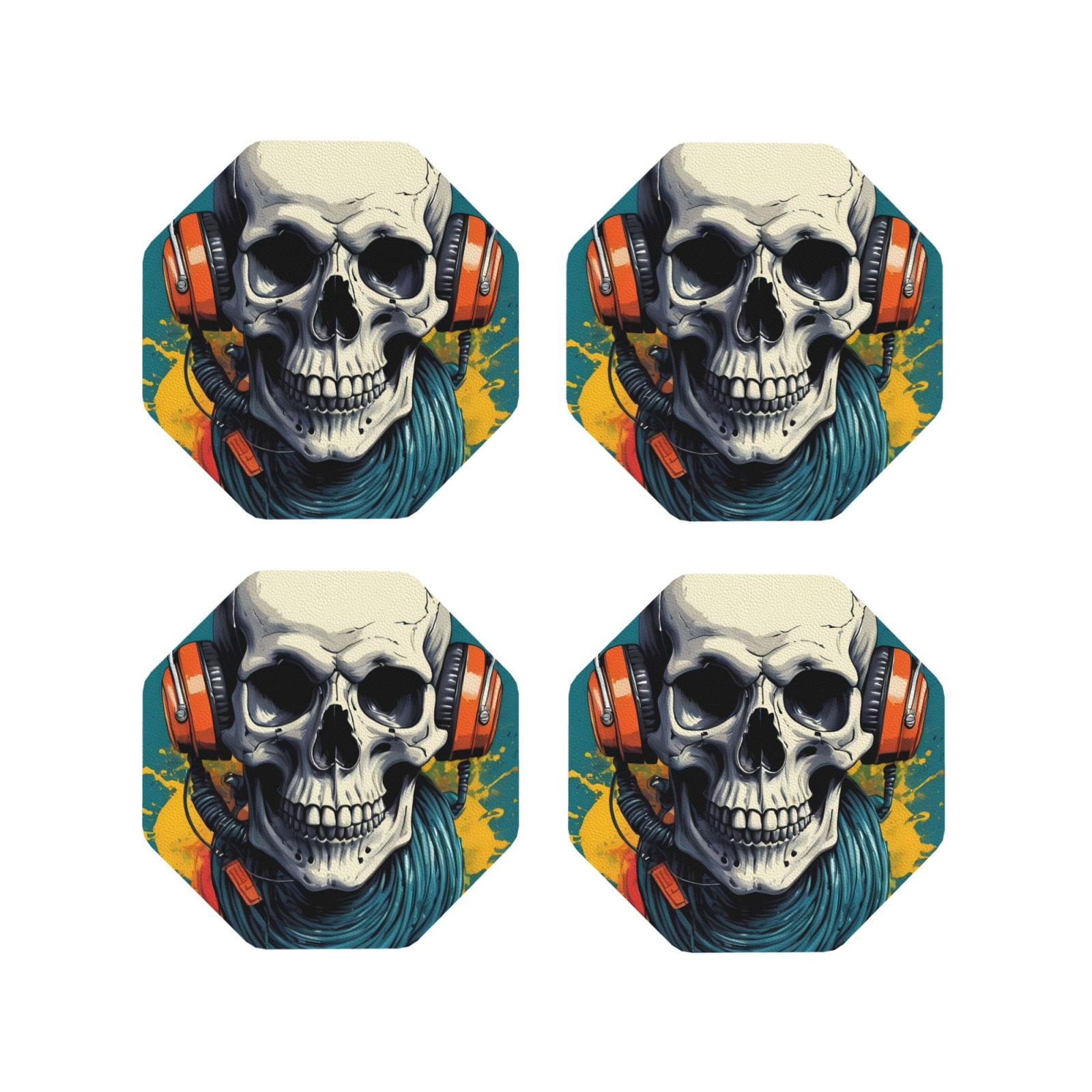 Kdxio Modern Hip-Hop Skull Funny Coasters,4 Pcs Leather Coasters ...