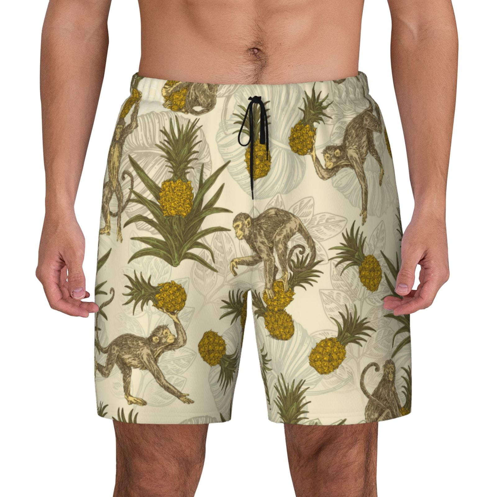 Kdxio Monkeys And Pinealpples Print Men'S Swim Trunks With Compression ...