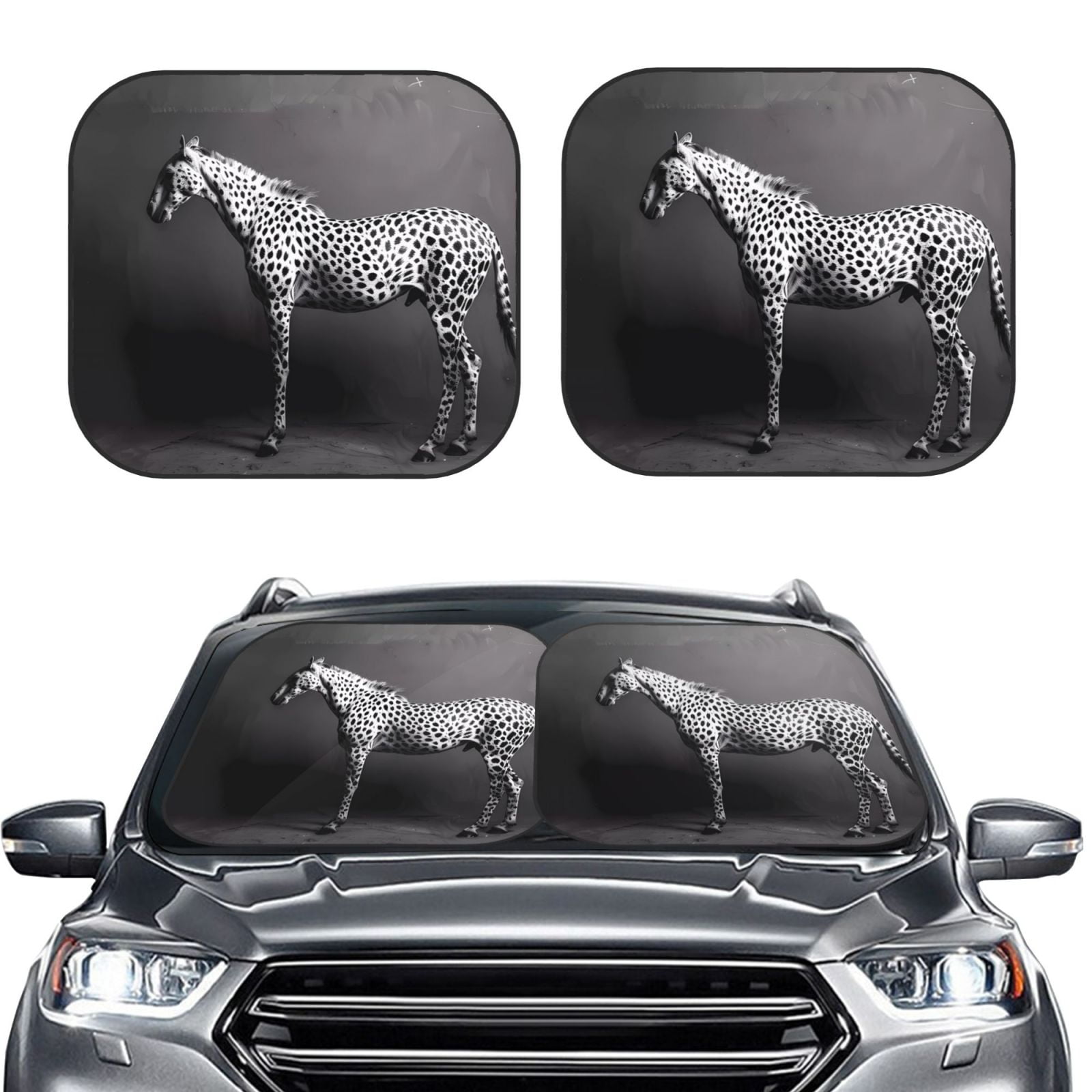Kdxio Monochrome Leopard Horse Print 2-Piece Sun Shade Front Windshield ...