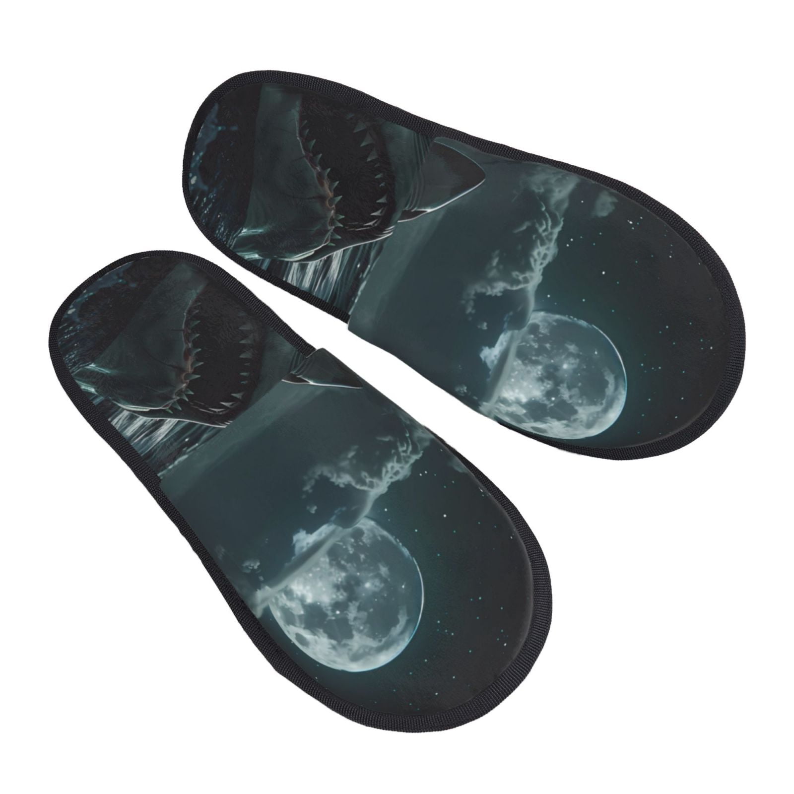 Kdxio Moonlit Night Sky Shark Pattern Slippers for Women Memory Foam ...
