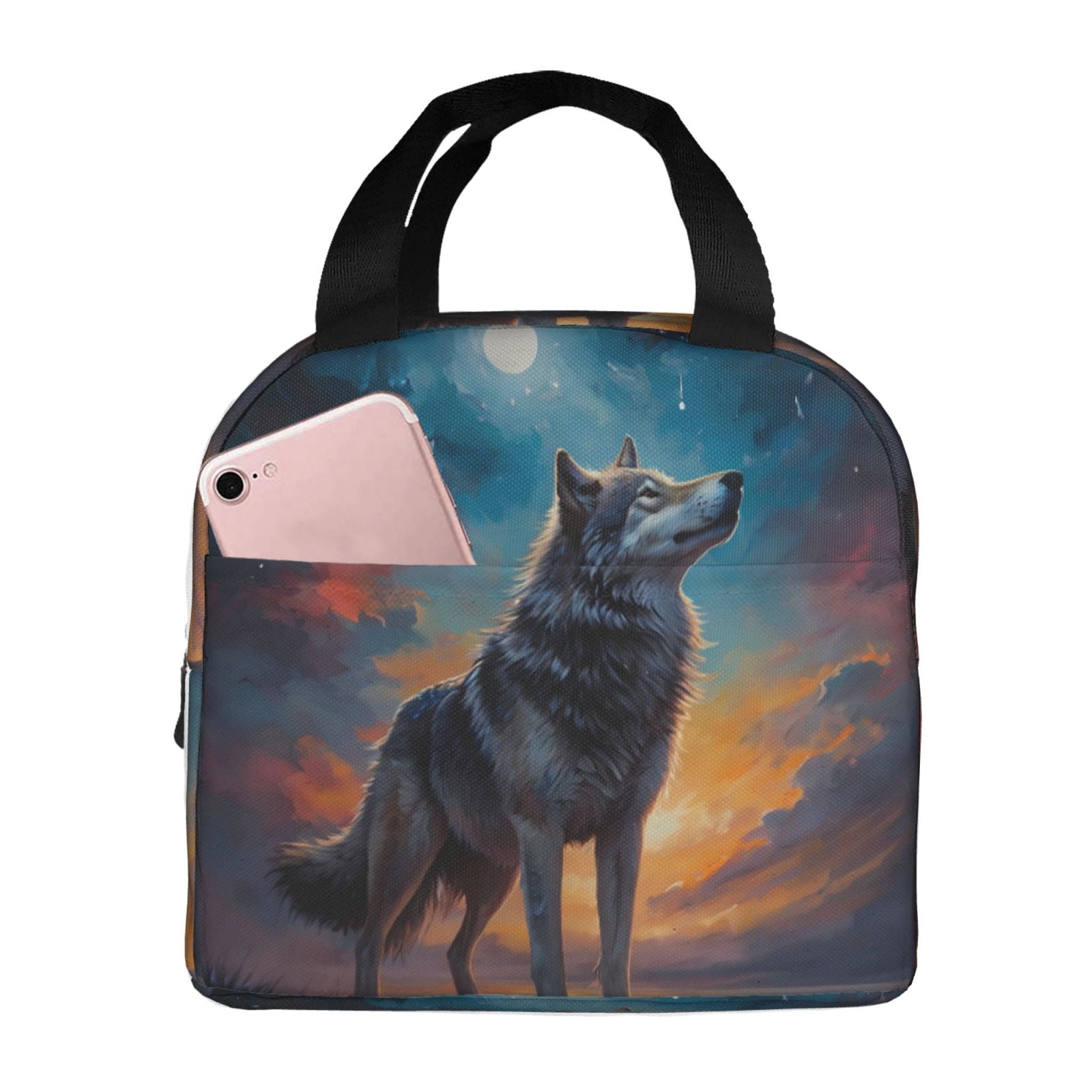 Kdxio Moonlit Night Sky Wolf Print Insulated Lunch Bag,Reusable Tote ...