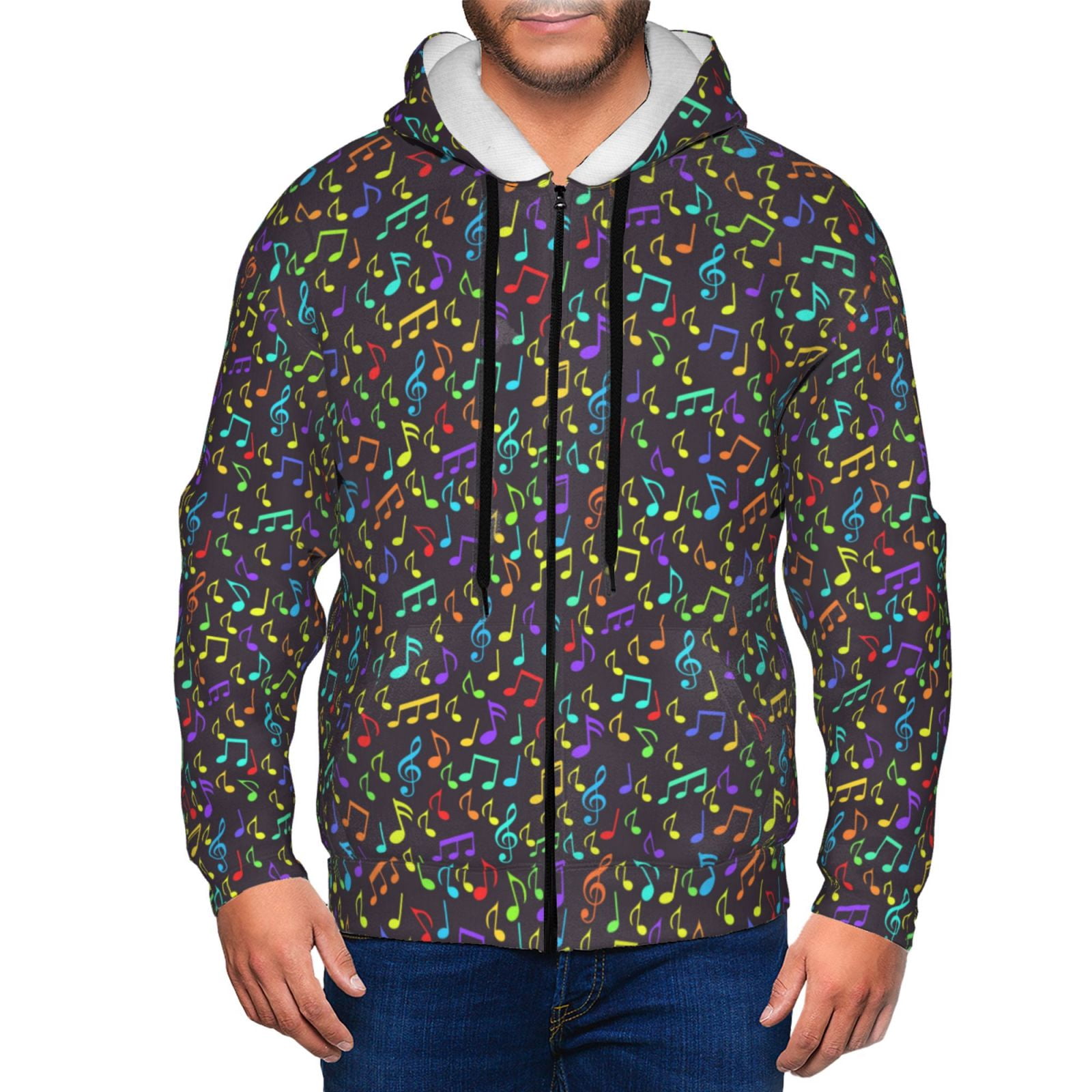Kdxio Musical Notes Print Men Hoodies Casual Hoodies for Men with Zip ...