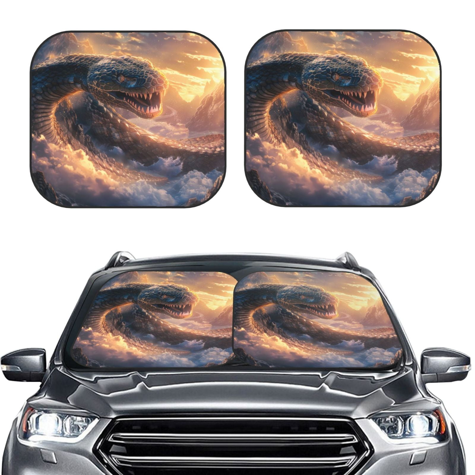 Kdxio Mythical Serpent Mountain Sunrise Print 2-Piece Sun Shade Front ...
