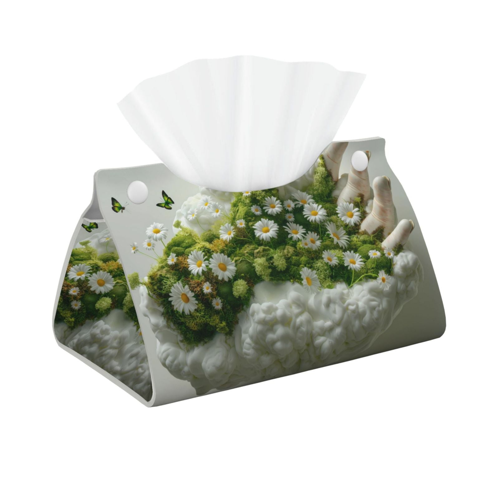 Kdxio Nature Hand Daisies Art Print Tissue Box Cover,Modern PU Leather ...