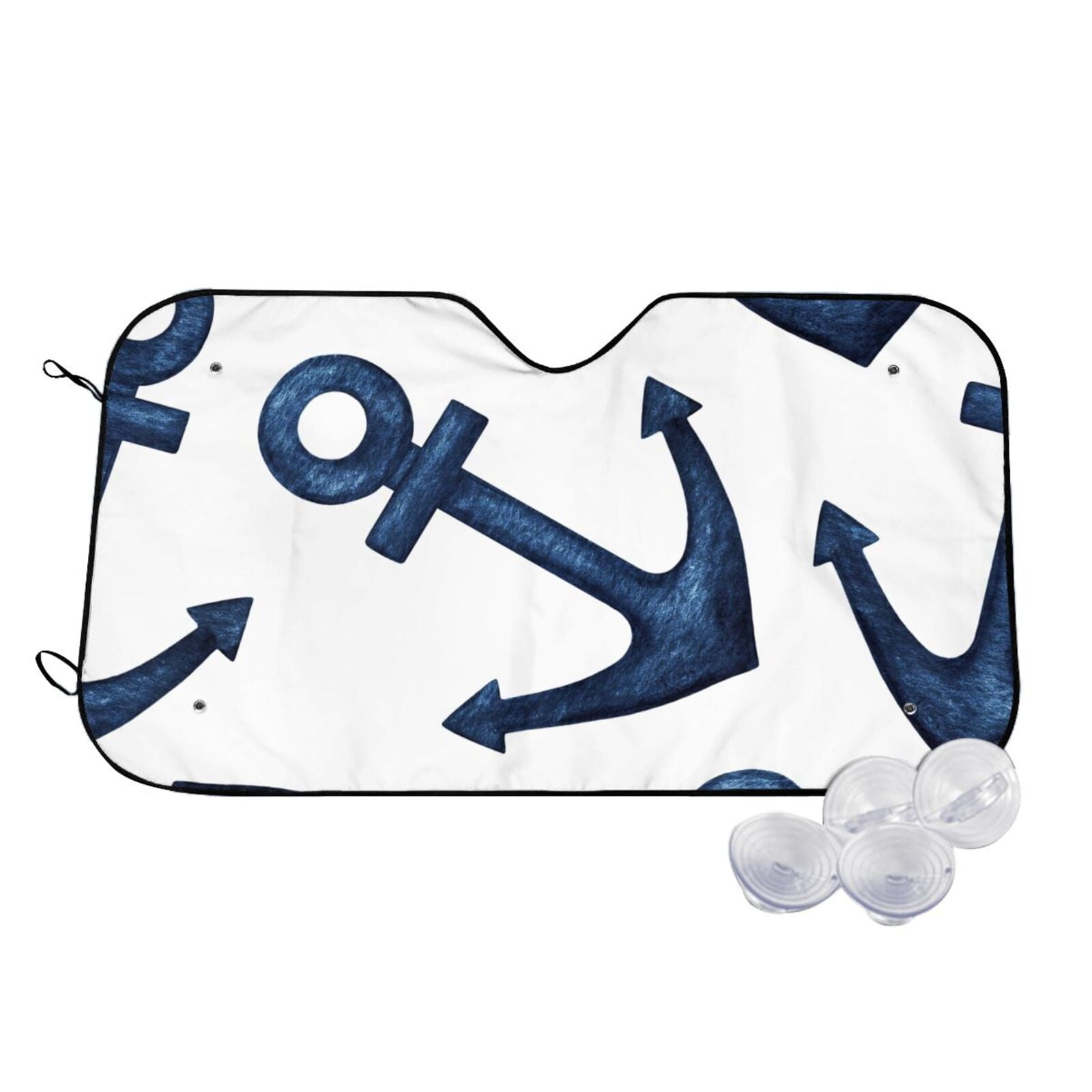 Kdxio Navy Blue Anchor Print Windshield Sun Shade,UV Rays and Sun Heat ...