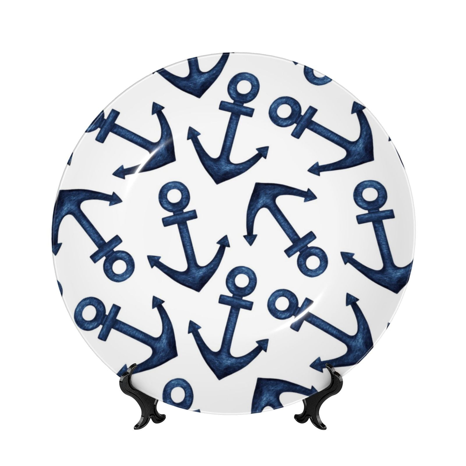 Kdxio Navy Blue Anchors Bone China Decorative Plate Ceramic Decorative ...