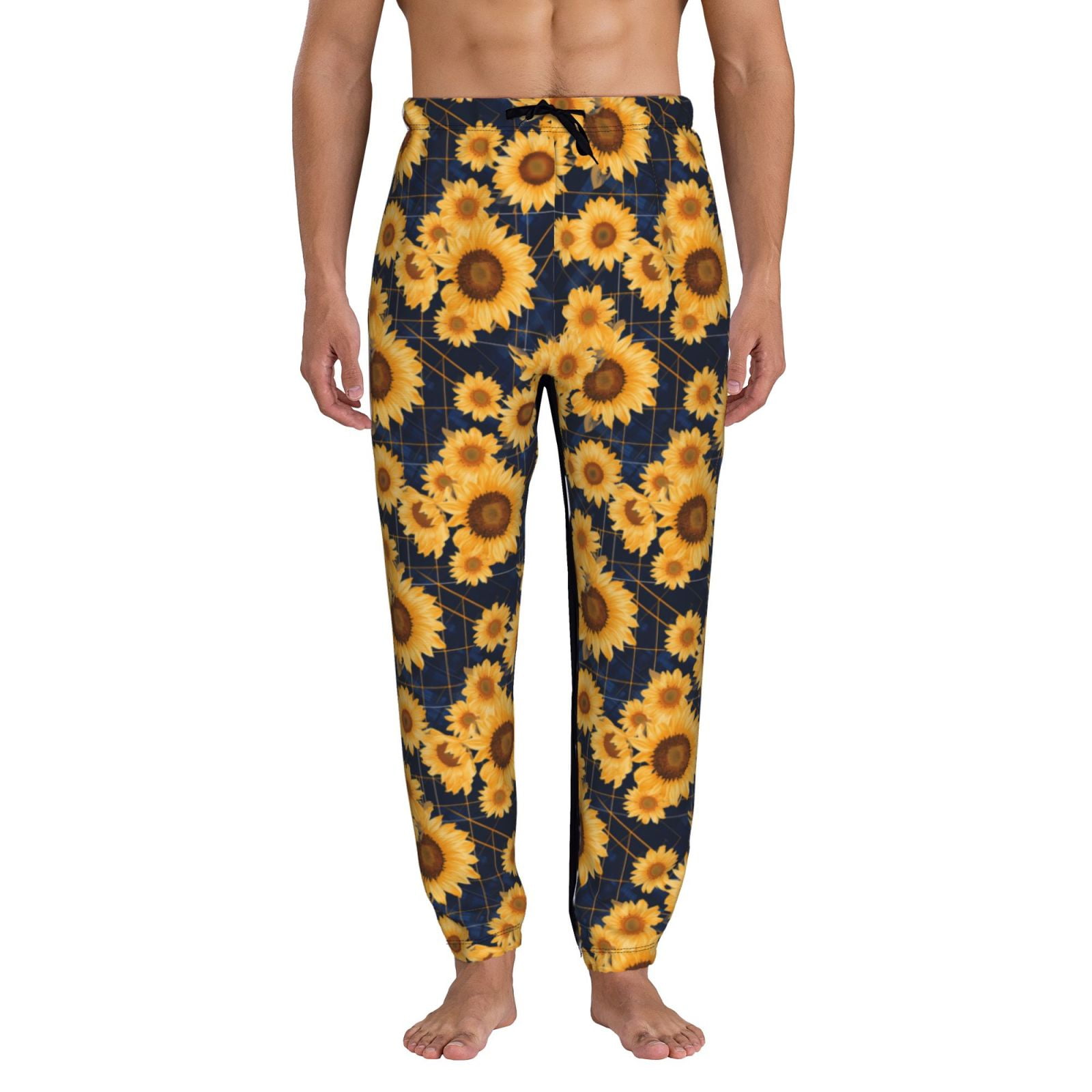 Kdxio Navy Blue Plaid Sunflower Pattern Joggers,Sweatpants for Men with ...