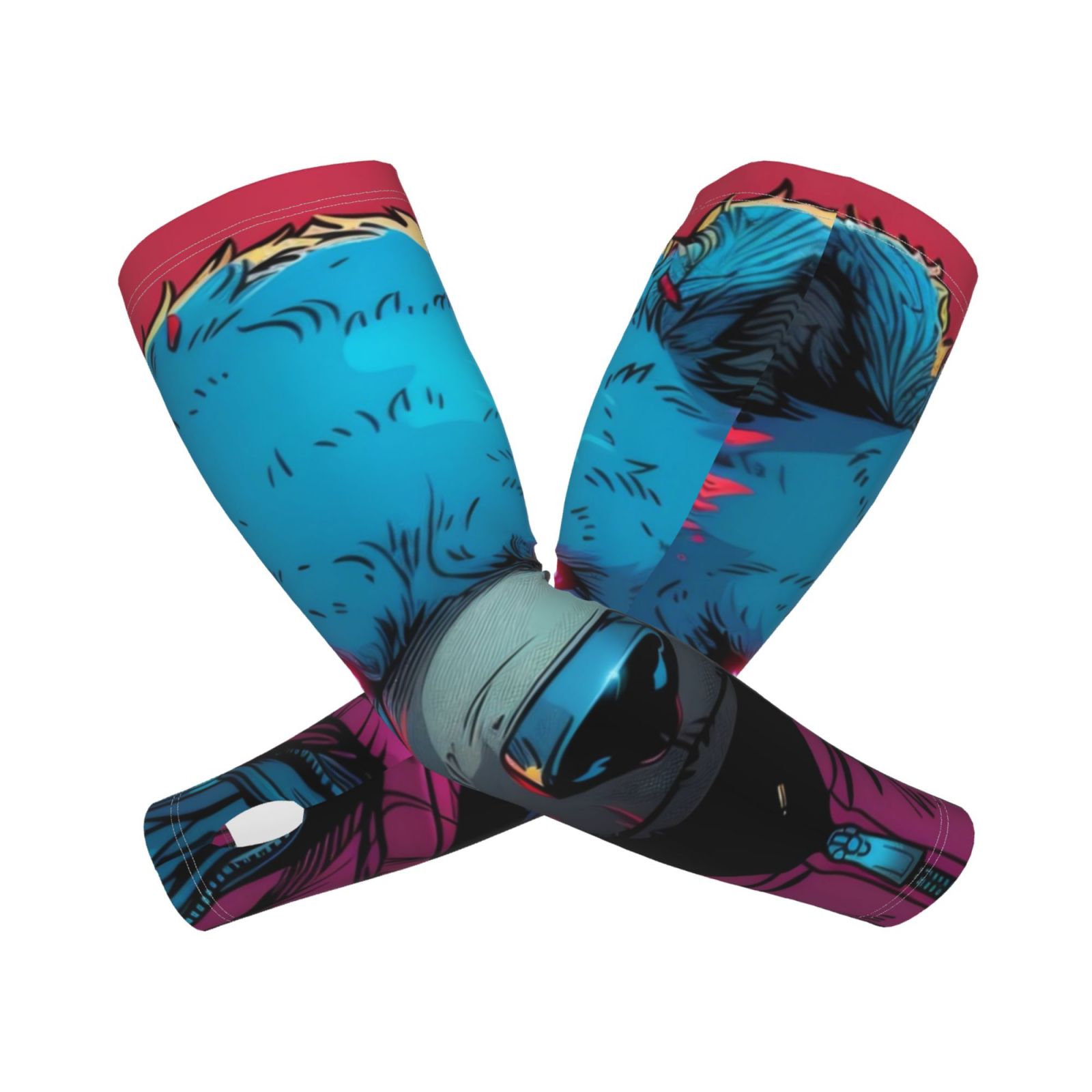 Kdxio Neon Cyberpunk Blue Bear Print UV Sun Protection Arm Sleeves ...