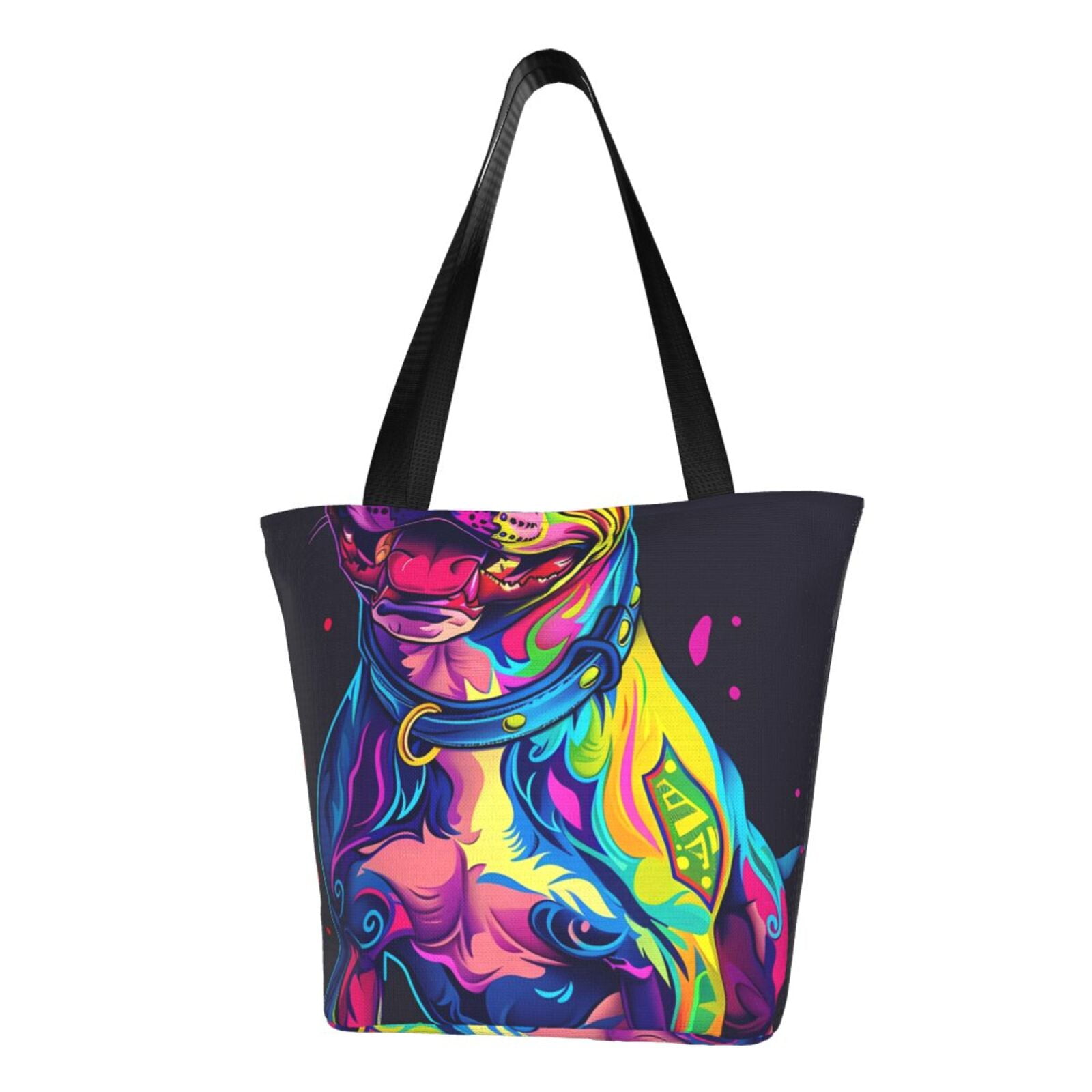 Kdxio Neon Pop Art Pitbull Women Reusable Grocery Bags Foldable Ripstop ...