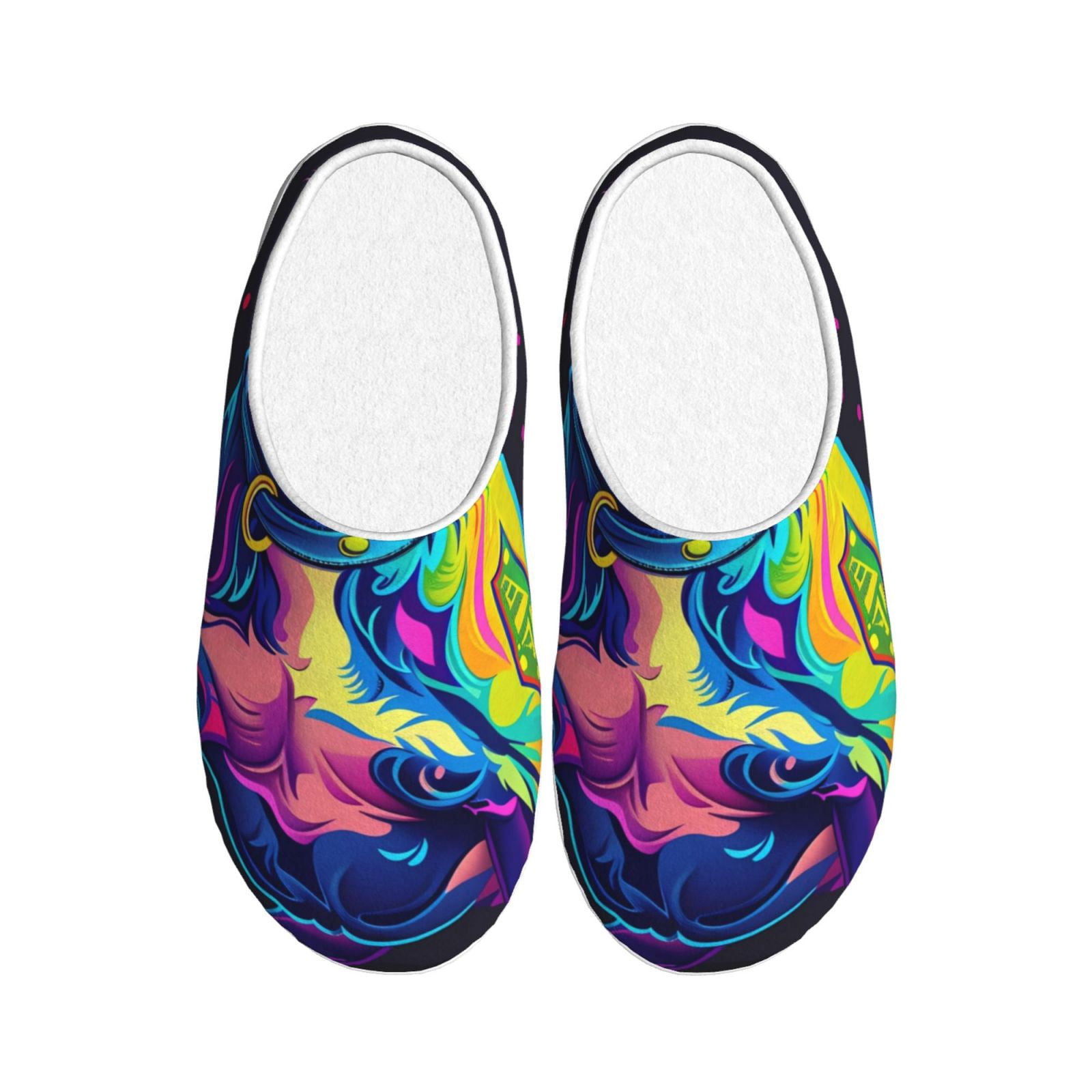 Kdxio Neon Pop Art Pitbull Women's Men's Slippers Plush Slip-On House ...