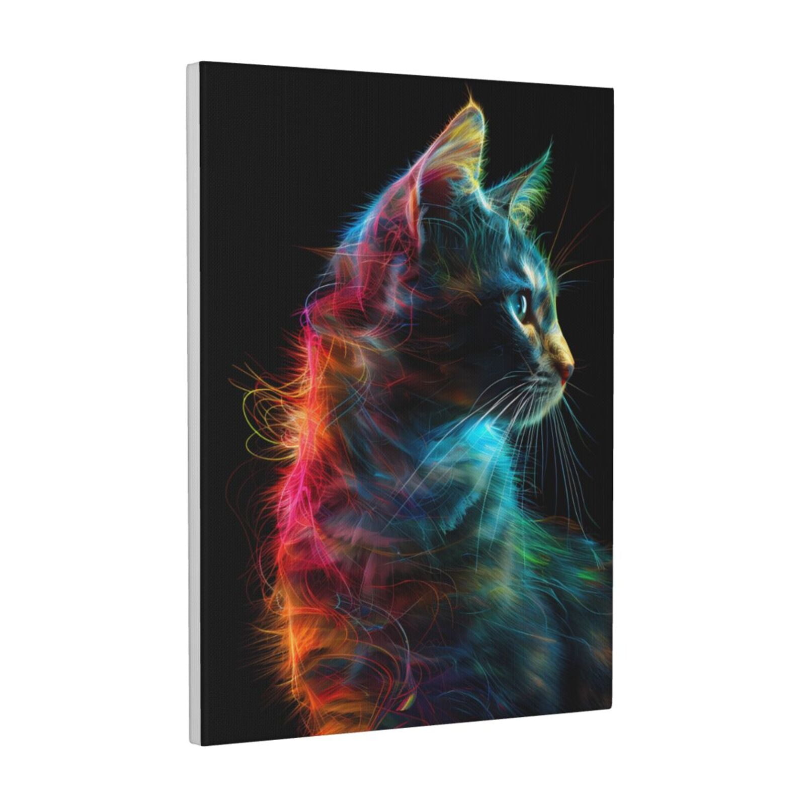 Kdxio Neon Spectrum Cat Portrait Pattern Canvas Wall Art 12x16 Inches ...