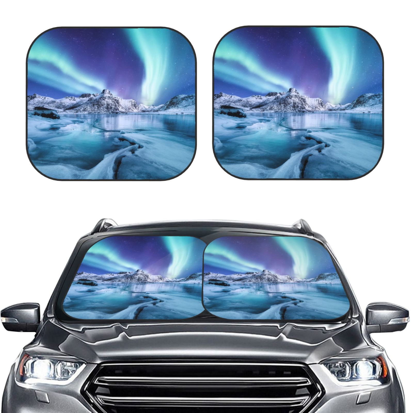 Kdxio Night At Lake Aurora 1 Print 2-Piece Sun Shade Front Windshield ...