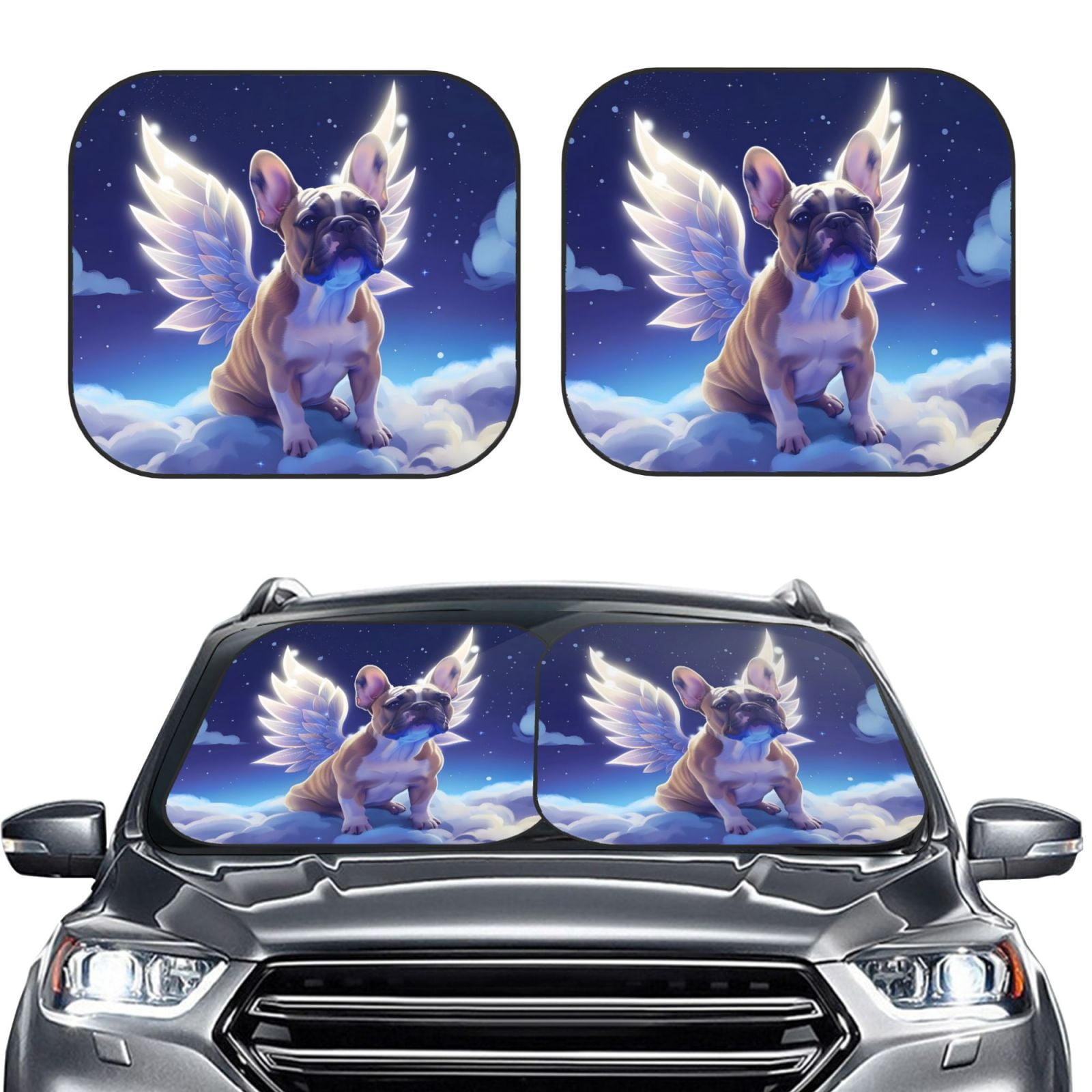 Kdxio Night Sky Winged French Bulldog Print 2-Piece Sun Shade Front ...