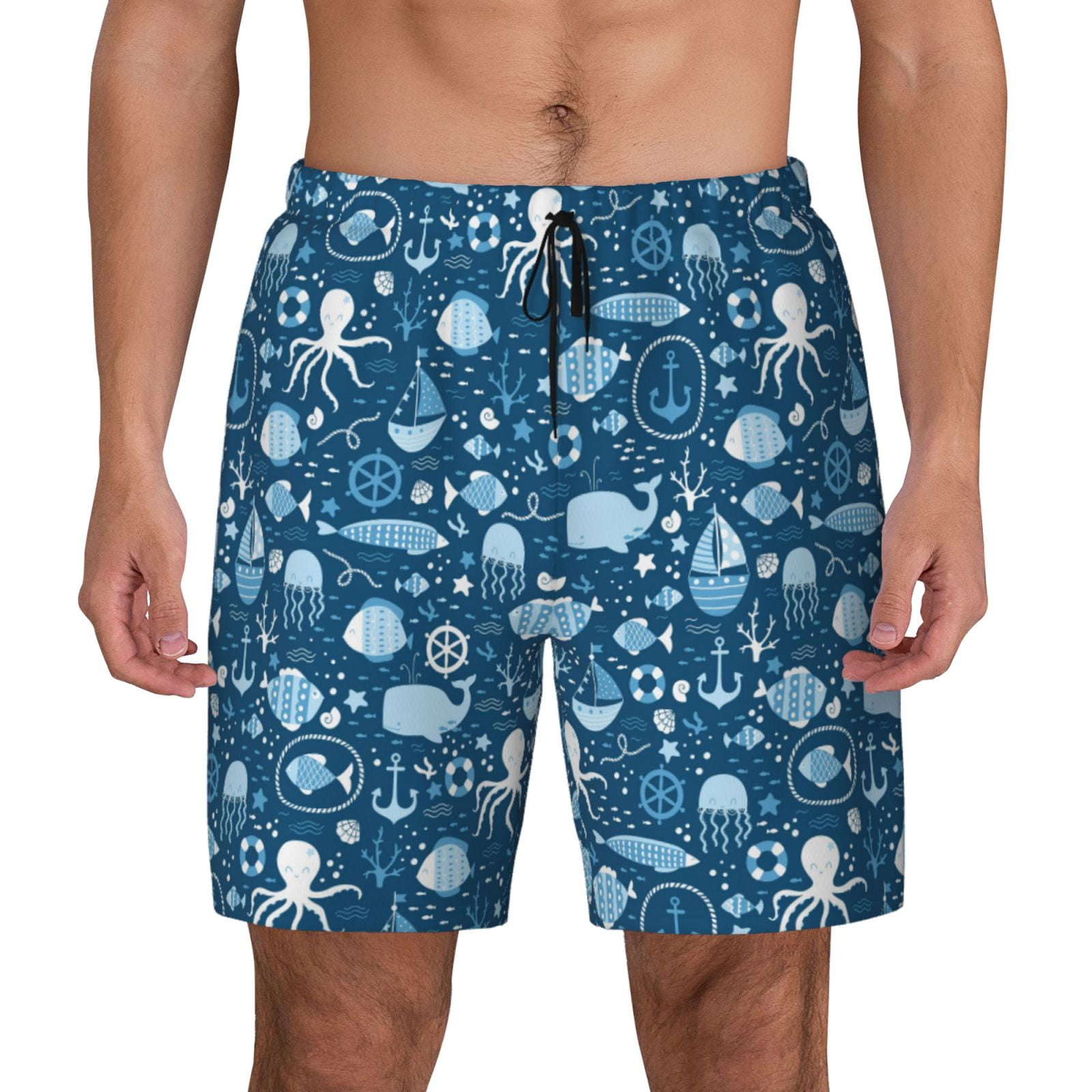 Kdxio Octopus And Whale Print Men's Swim Trunks with Compression Liner ...