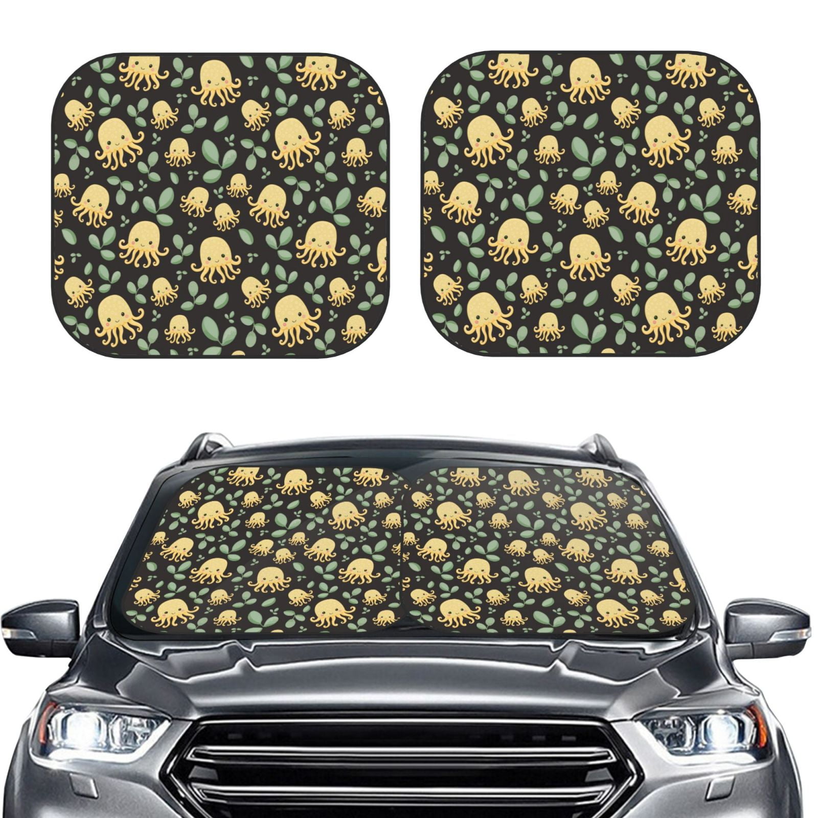 Kdxio Octopuses And Leaves Print 2-Piece Sun Shade Front Windshield ...