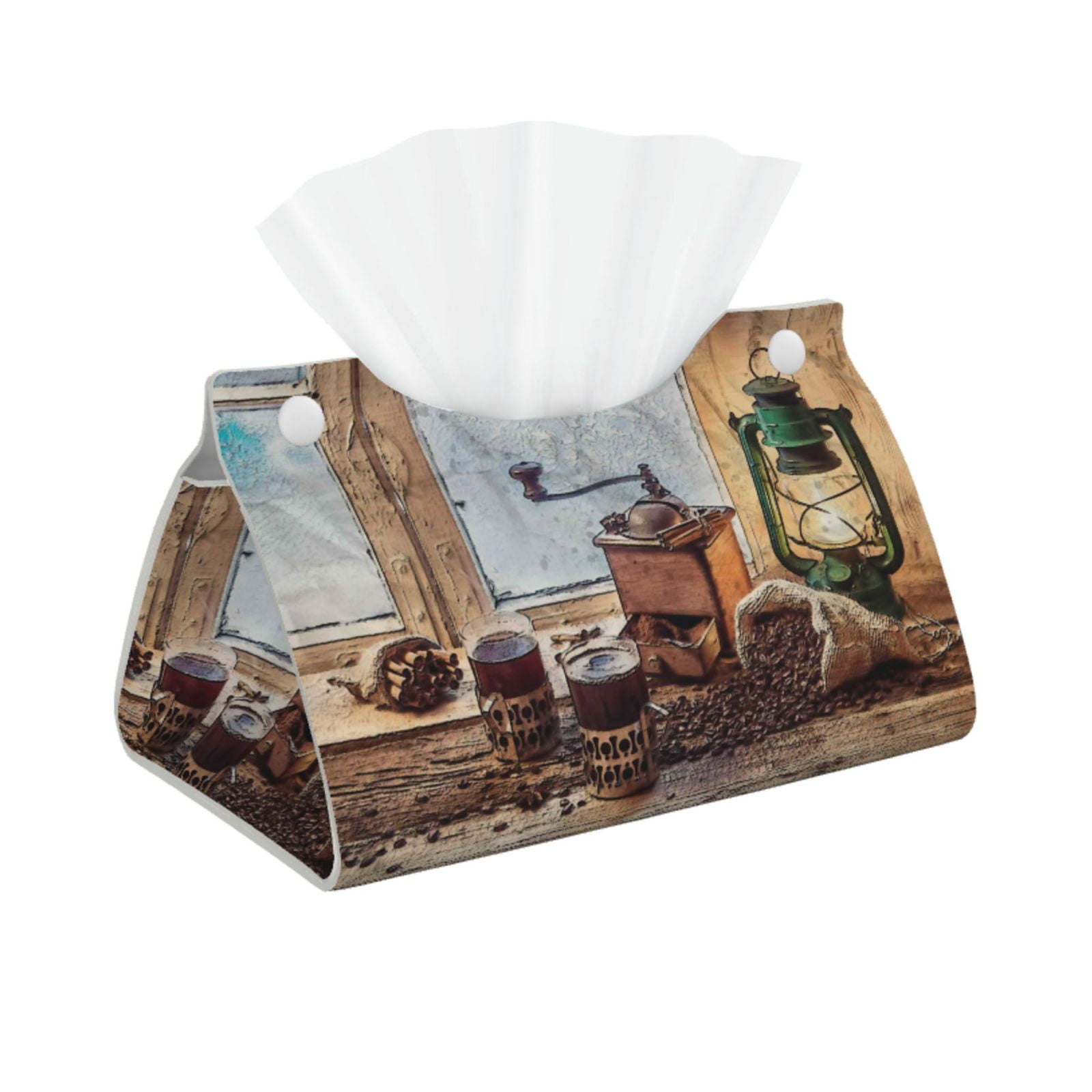 Kdxio Oil Lamp Coffee Beans Print Tissue Box Cover,Modern PU Leather ...