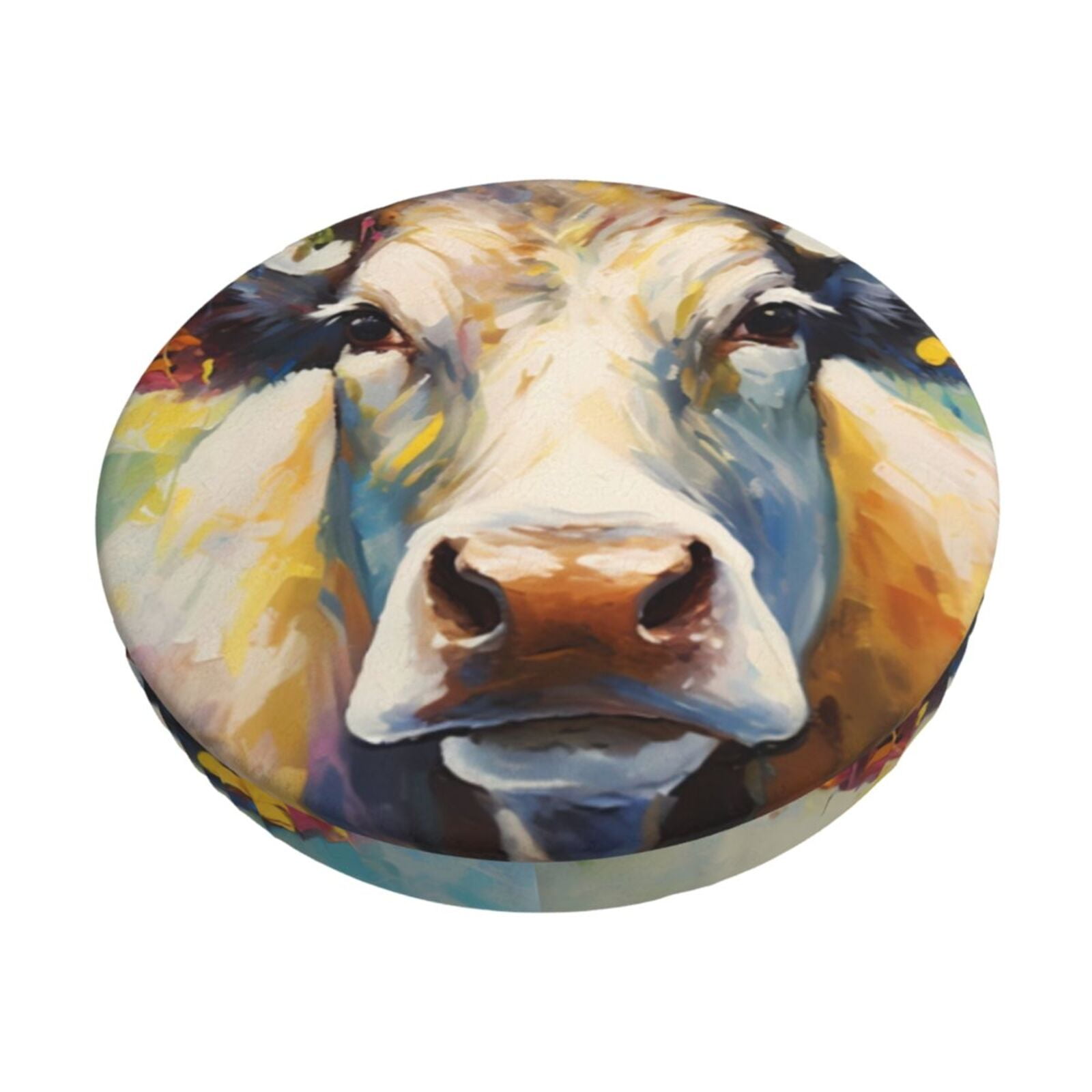 Kdxio Oil Painting Flower Cow Print Stool Covers Round,Stretch Round ...