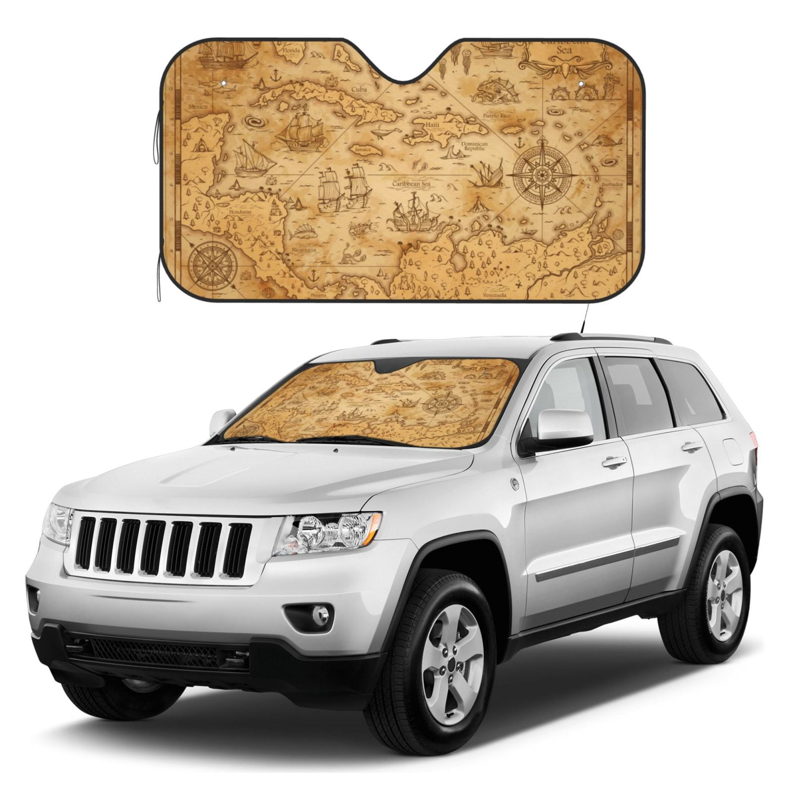 Kdxio Old Vintage Map Of Sea Print Windshield Sun Shade, Foldable Sun ...