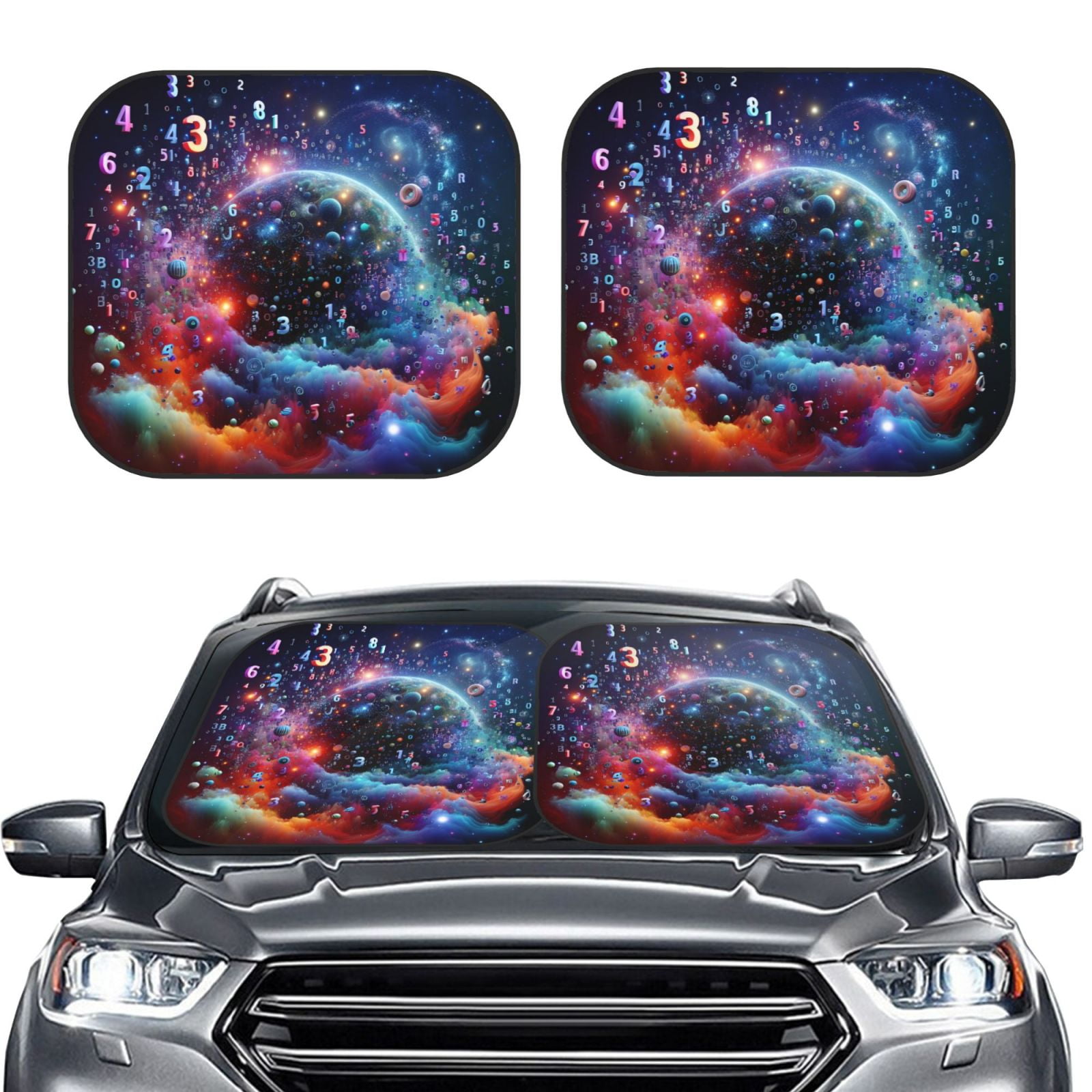 Kdxio Outer Space Floating Numbers And Letters Print 2-Piece Sun Shade ...