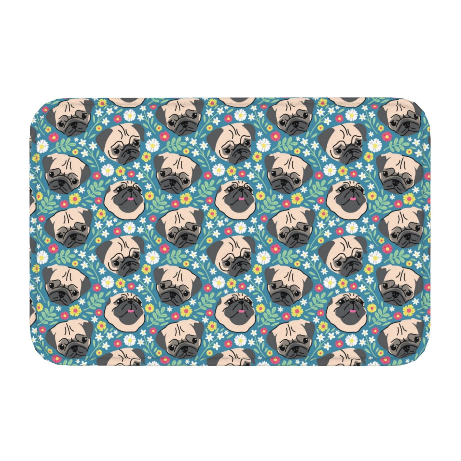 Kdxio PUG HEAD And Flower,16" x 24", Non-Slip Front Door Mats,Outdoor ...