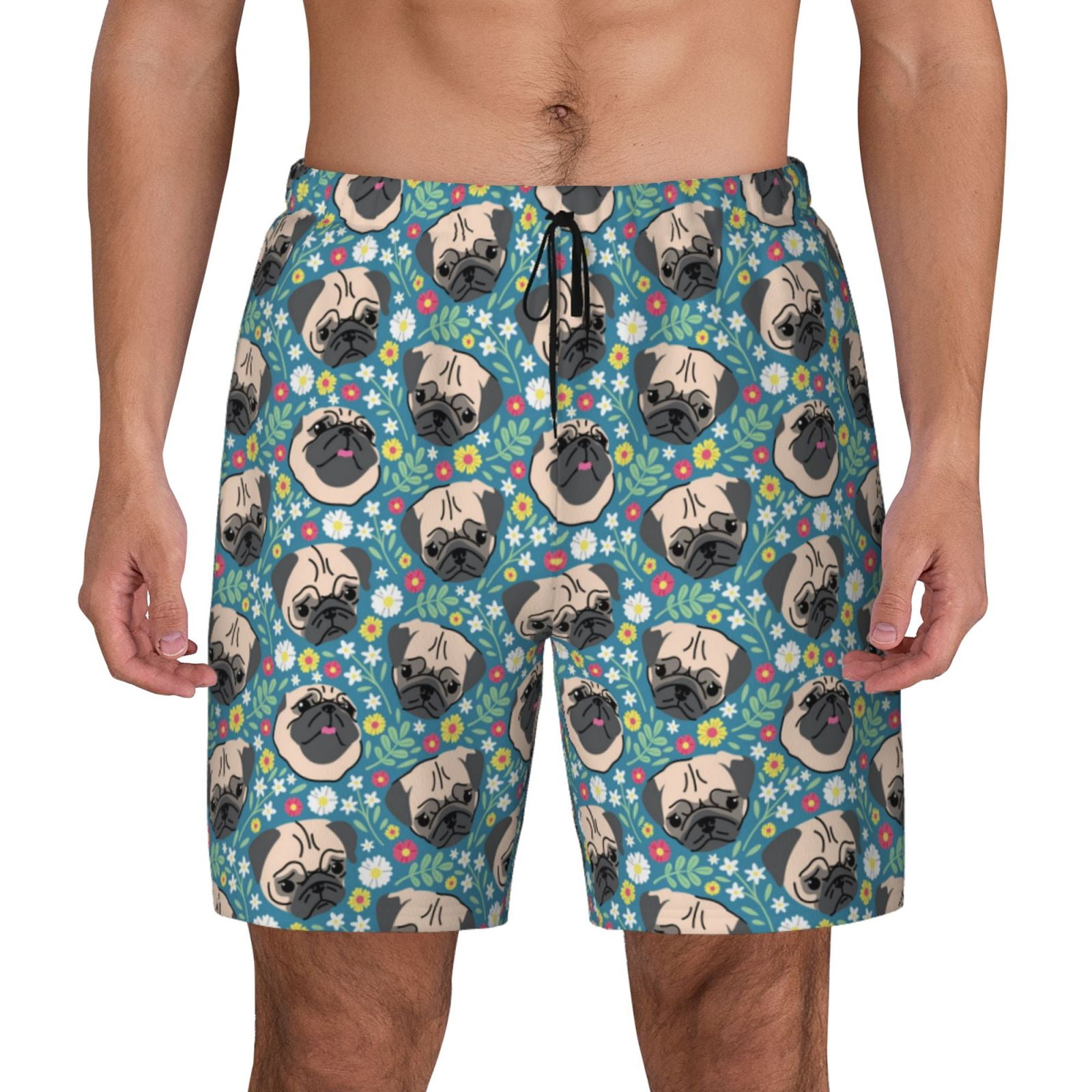 Kdxio PUG HEAD And Flower Print Men's Swim Trunks with Compression ...