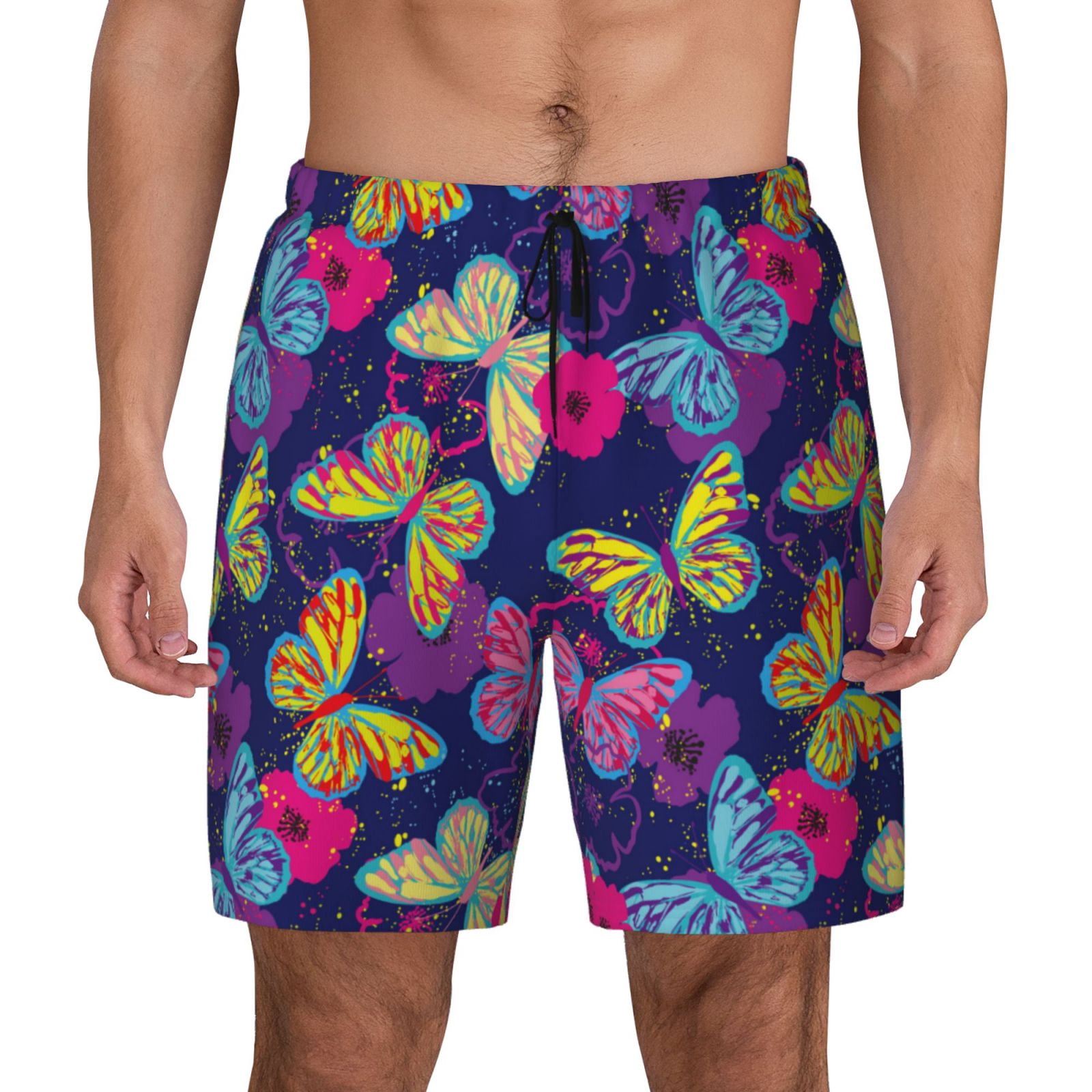 Kdxio Paint Butterflies Print Men's Swim Trunks with Compression Liner ...