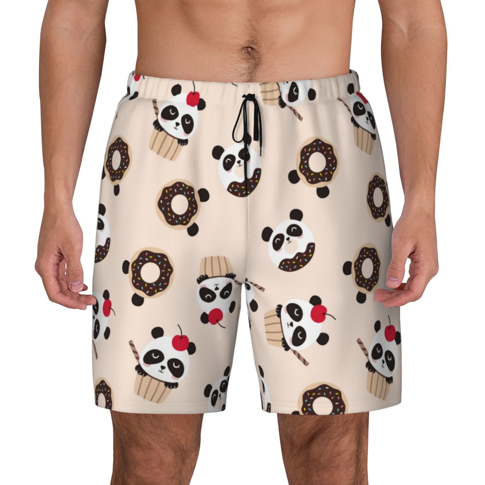 Kdxio Panda Ice Creams Donuts Print Men's Swim Trunks with Compression ...