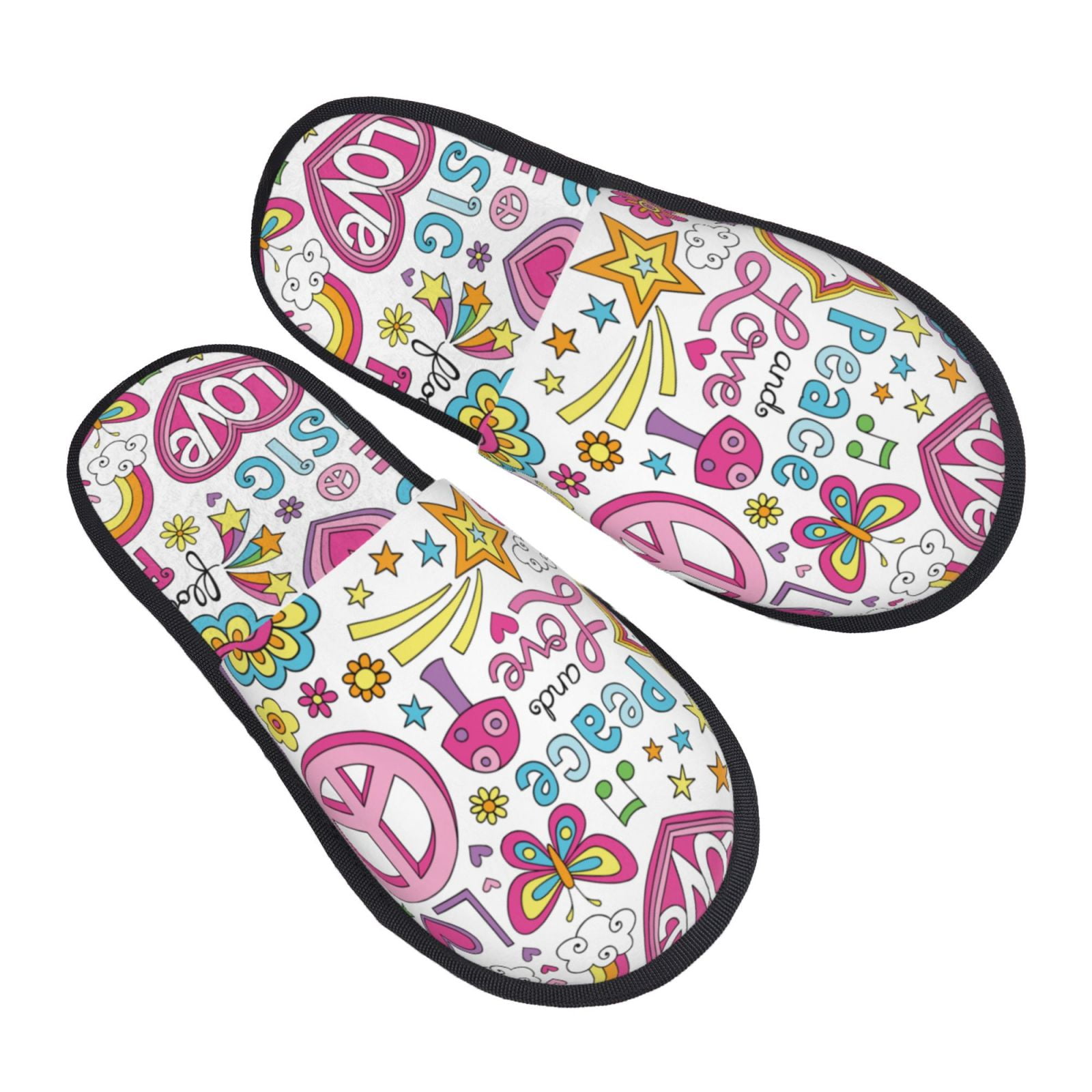 Kdxio Peace Love and Dove Flower Power Pattern Slippers for Women ...