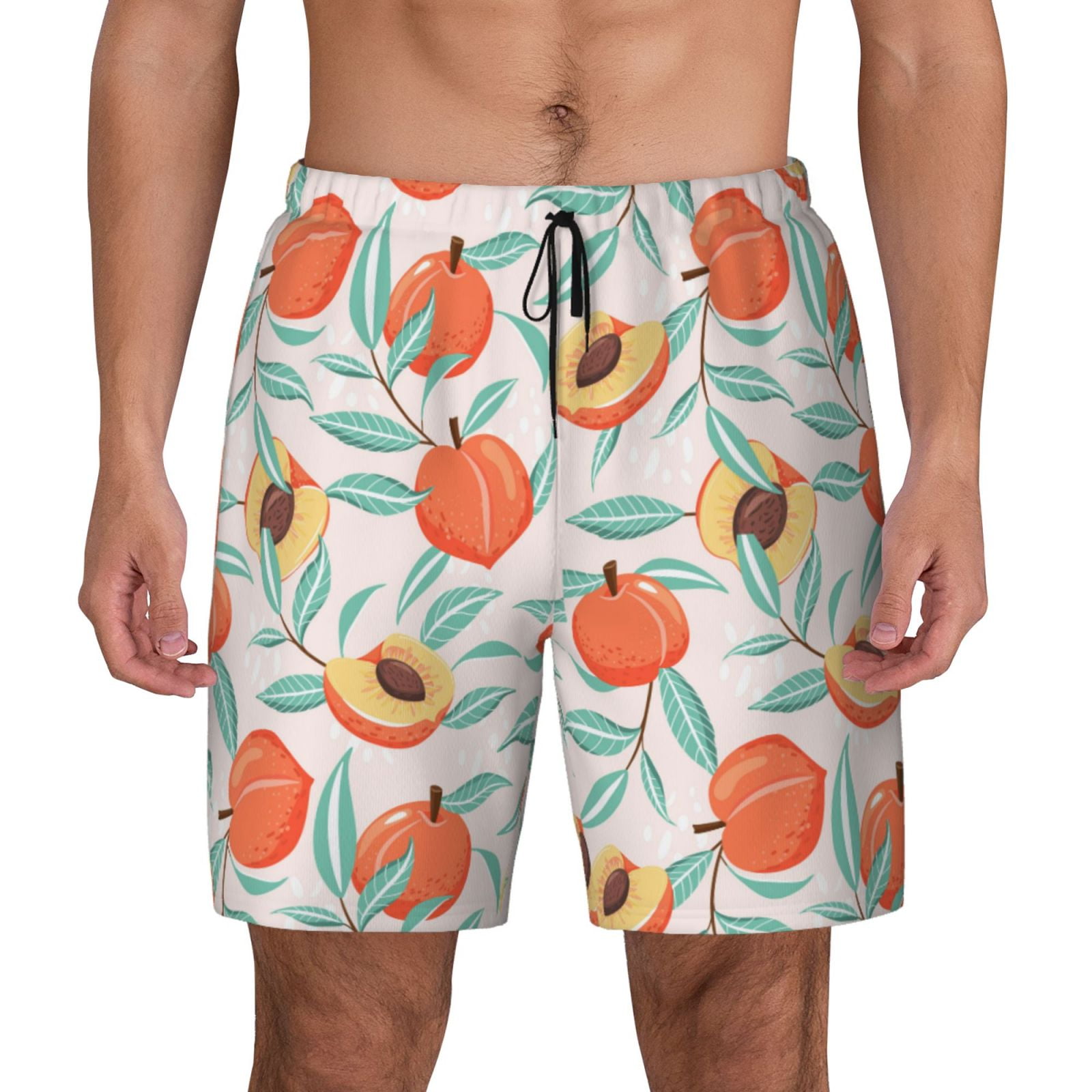 Kdxio Peach Print Men's Swim Trunks with Compression Liner 7 Inch ...