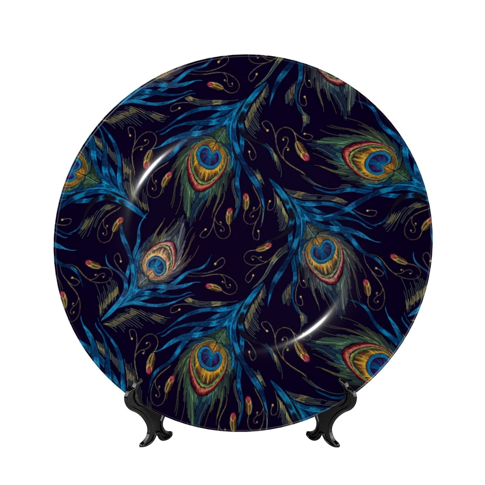 Kdxio Peacock Feathers Bone China Decorative Plate Ceramic Decorative ...