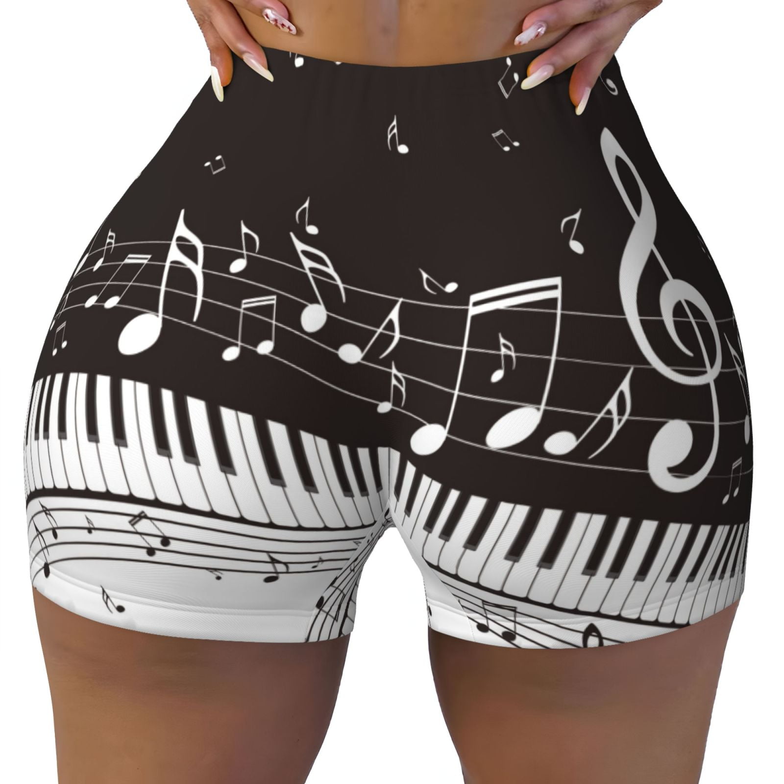 Kdxio Piano Keys With Musical Notes Print Workout Shorts for Women ...