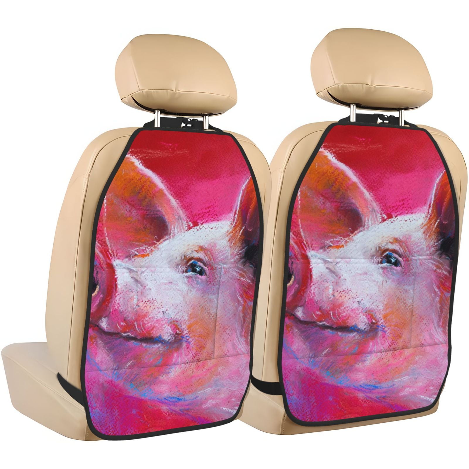 Kdxio Pig Print 2 Pack Car Kick Mat Seat Cover Back Protector Mat with ...