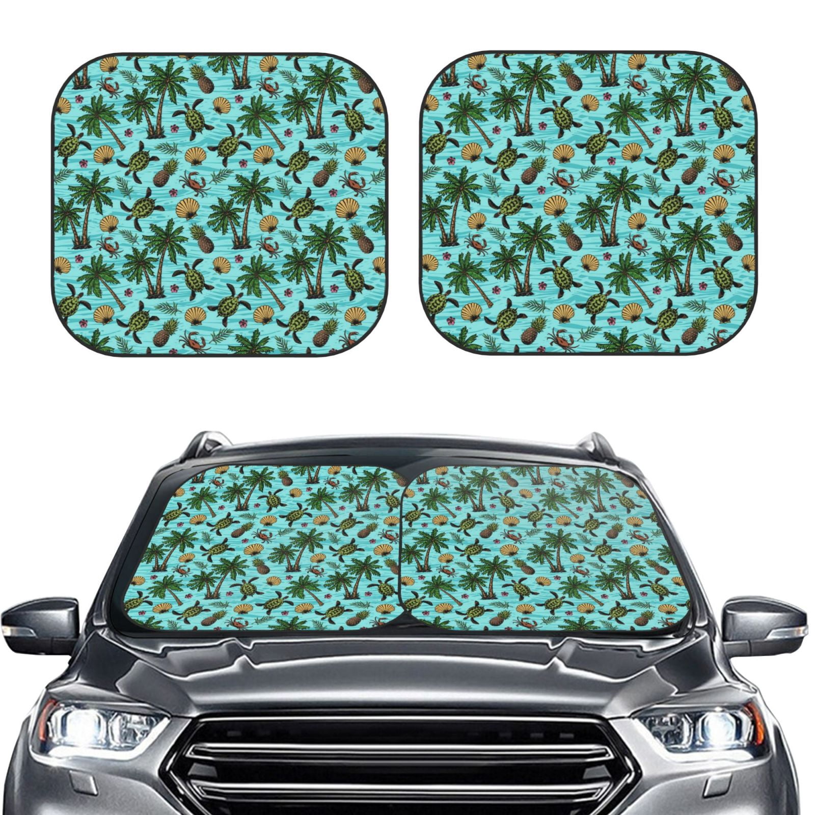 Kdxio Pineapple Sea Turtle Print 2-Piece Sun Shade Front Windshield ...