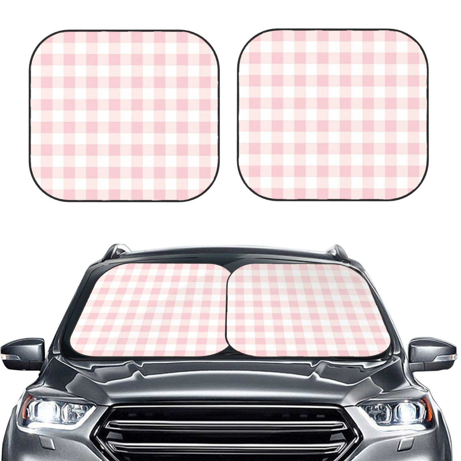 Kdxio Pink Checkboard Print 2-Piece Sun Shade Front Windshield ...
