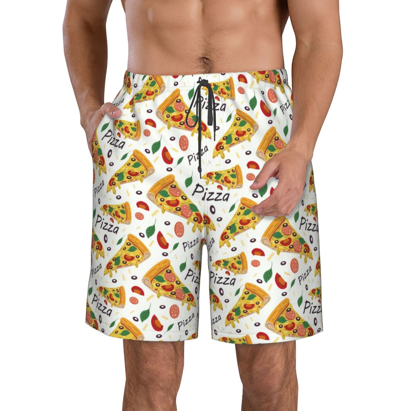 Kdxio Pizza Slices Pattern Mens Casual Shorts - Drawstring Summer Beach ...