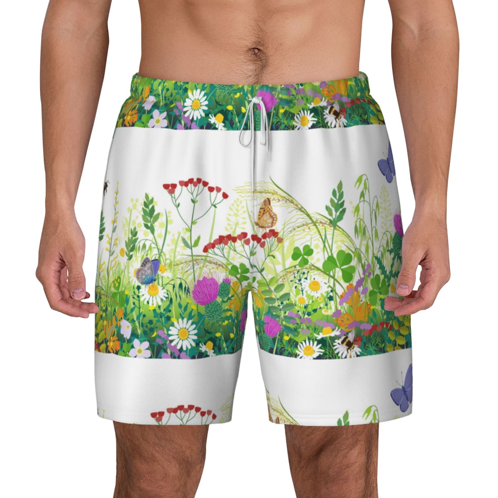 Kdxio Plants And Insects Print Men'S Swim Trunks With Compression Liner ...