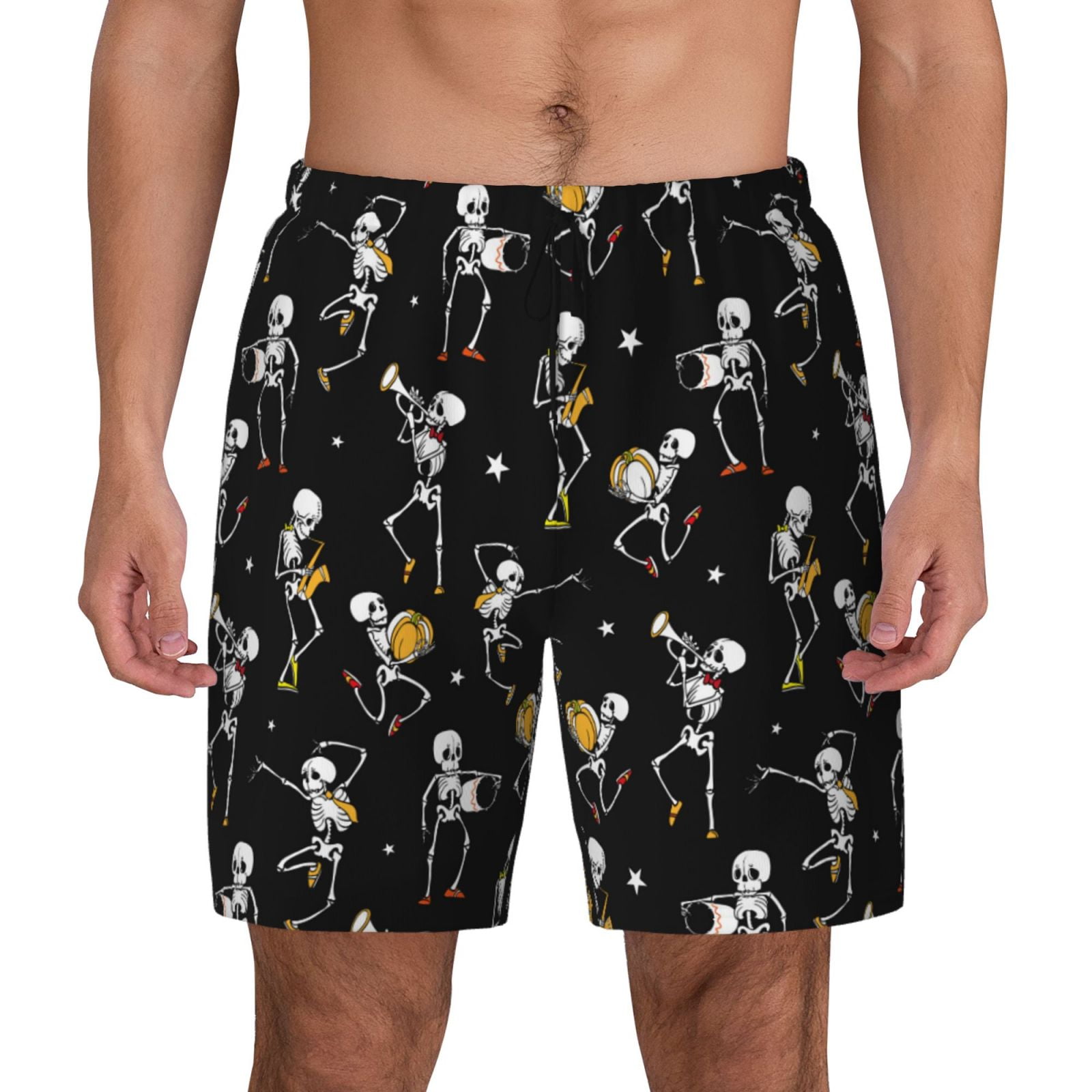 Kdxio Playing Music Skeletons Print Men's Swim Trunks with Compression ...